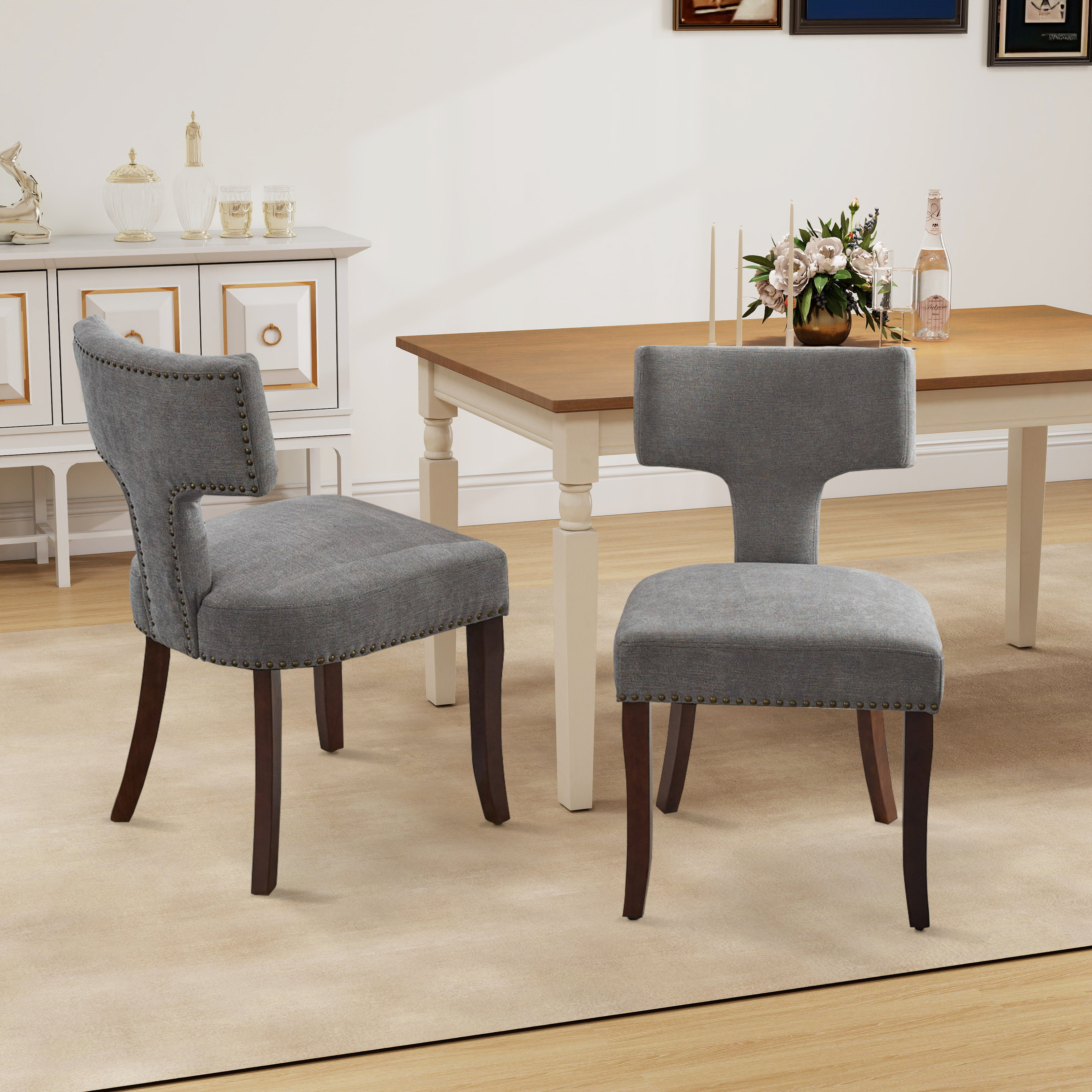 Lark Manor™ Upholstered T-Shaped Back Dining Chair With Nailhead Trim ...