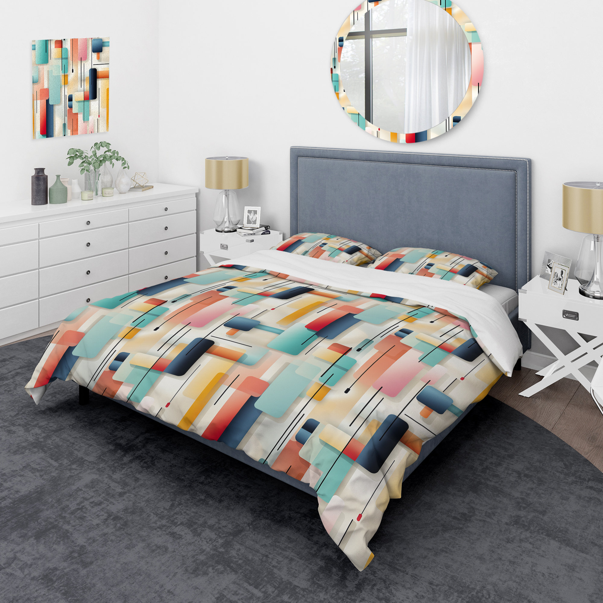Design Art Green And Pink Geometric Gridlock I Bedding | Wayfair