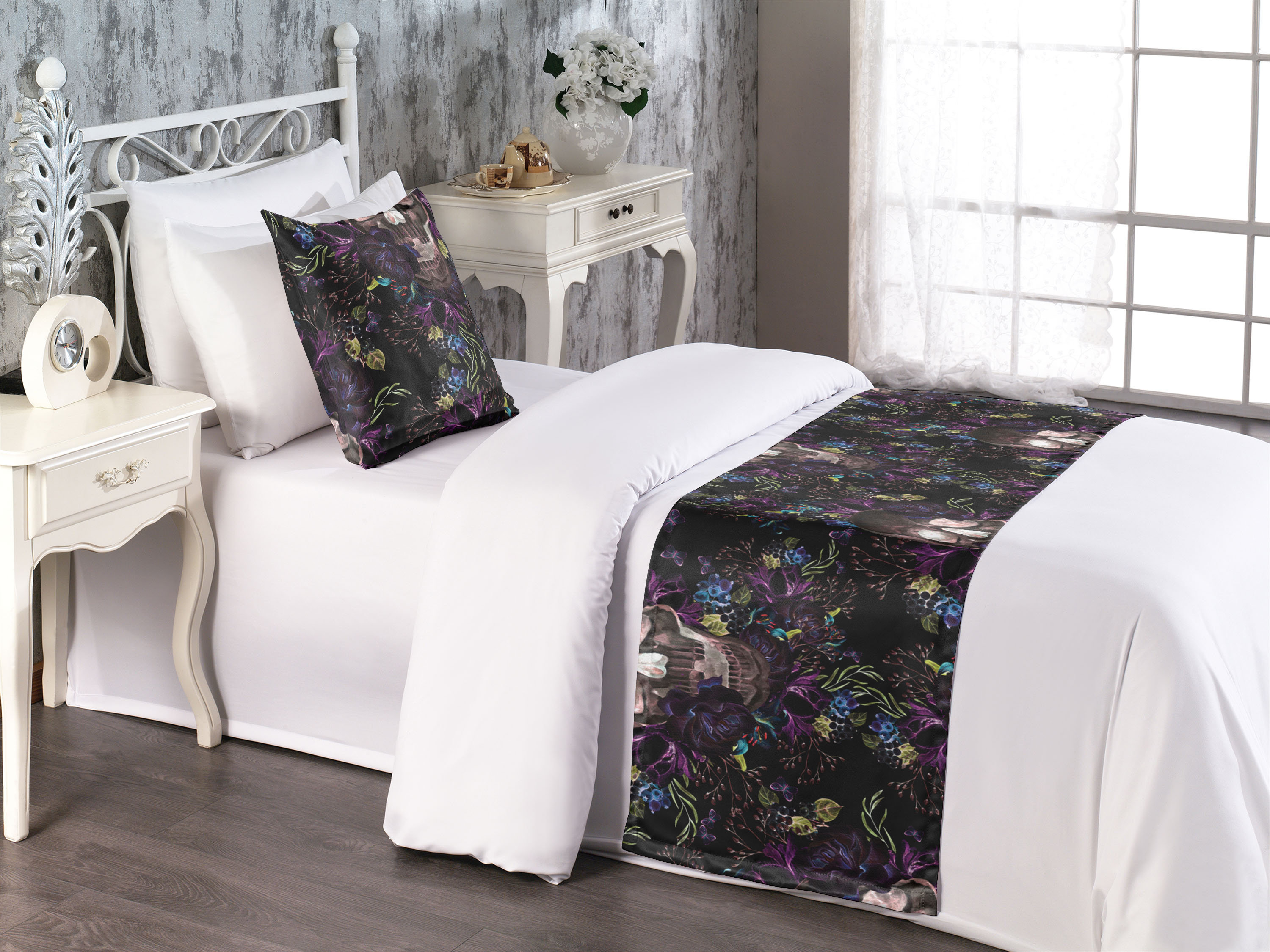 Ambesonne Halloween Bed Runner Set Spooky Skull Exotics Boho Dark ...