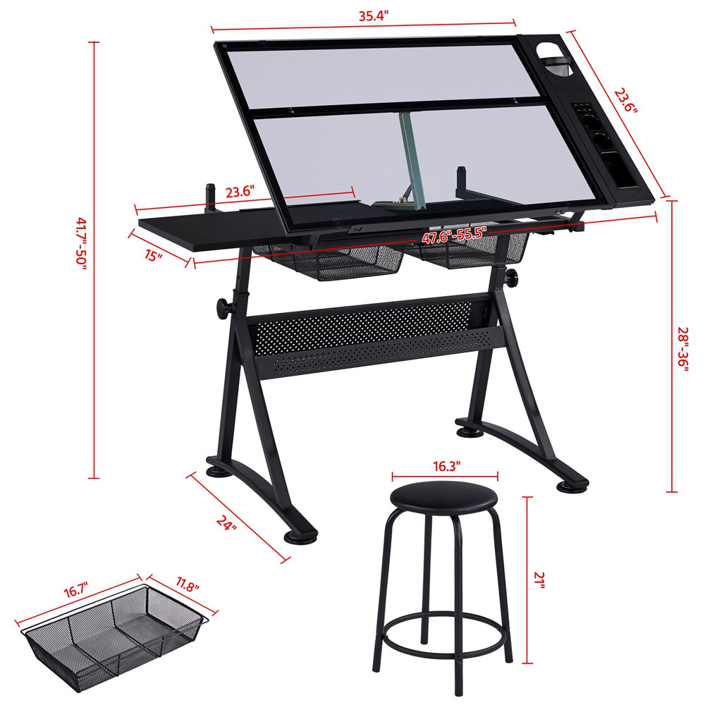 The Twillery Co.® Height Adjustable Drafting Table and Chair Set ...