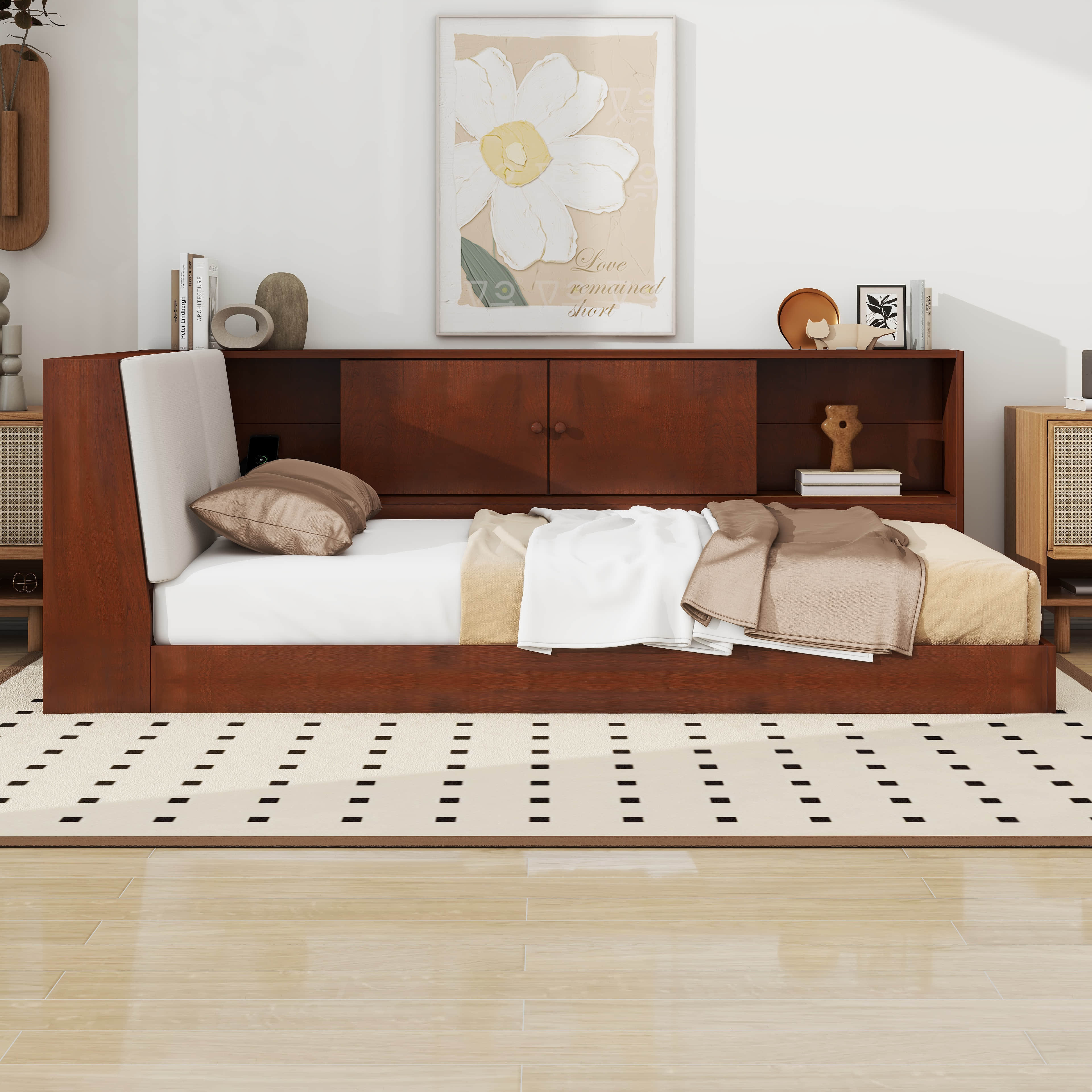 Latitude Run® Wooden Twin Size L-Shaped Daybed Floor Corner Bed With ...