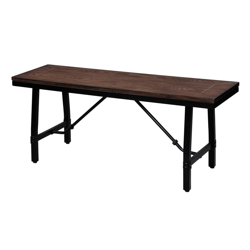 17 Stories Oak And Black Rectangle Bench | Wayfair