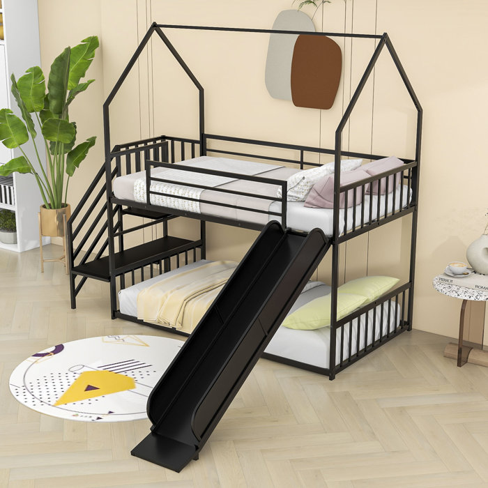 Harper Orchard Pisgah Twin over Twin Metal Bunk Bed with Slide and ...
