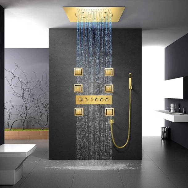 FontanaShowers Rome Rainfall Waterfall Remote Controlled LED Recessed ...