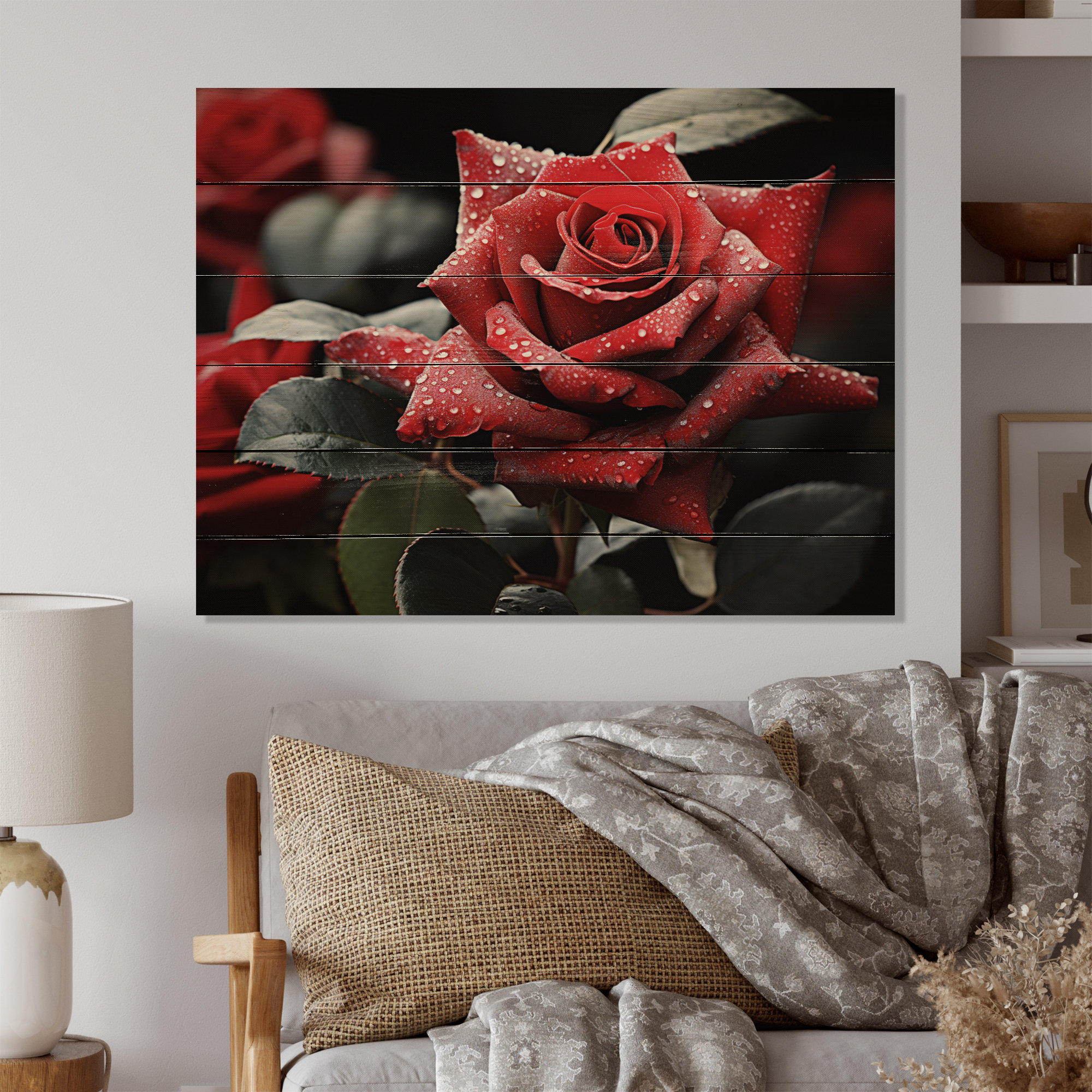 Everly Quinn Water Drops On Red Rose Majesty I On Wood Print - Wayfair ...