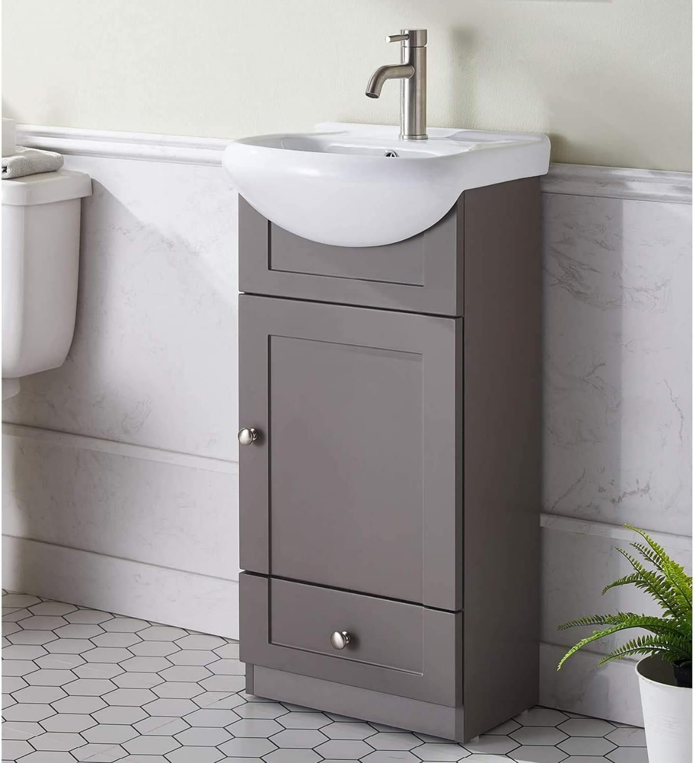 Ebern Designs 18'' Grey Modern Mini Single Bathroom Vanity With Ceramic ...