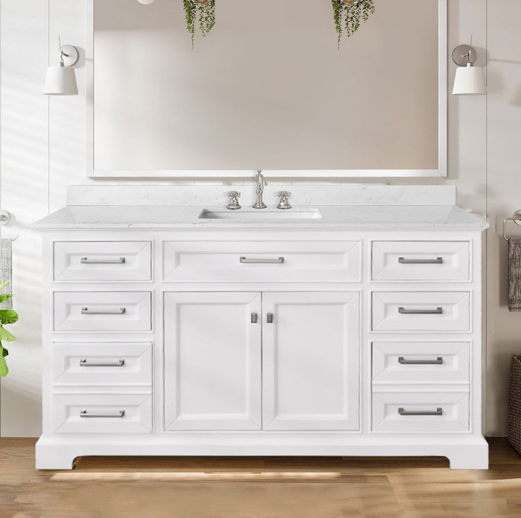 Red Barrel Studio® Angela 60” Bathroom Vanity With White Engineered ...