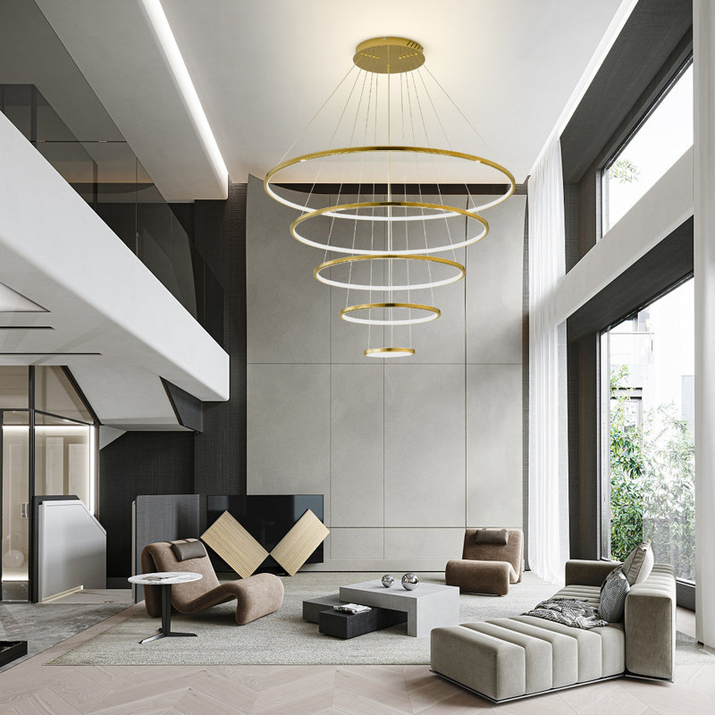 Mercer41 Bariah Modern 5-Ring Dimmable Luxury High Ceiling Pendant ...