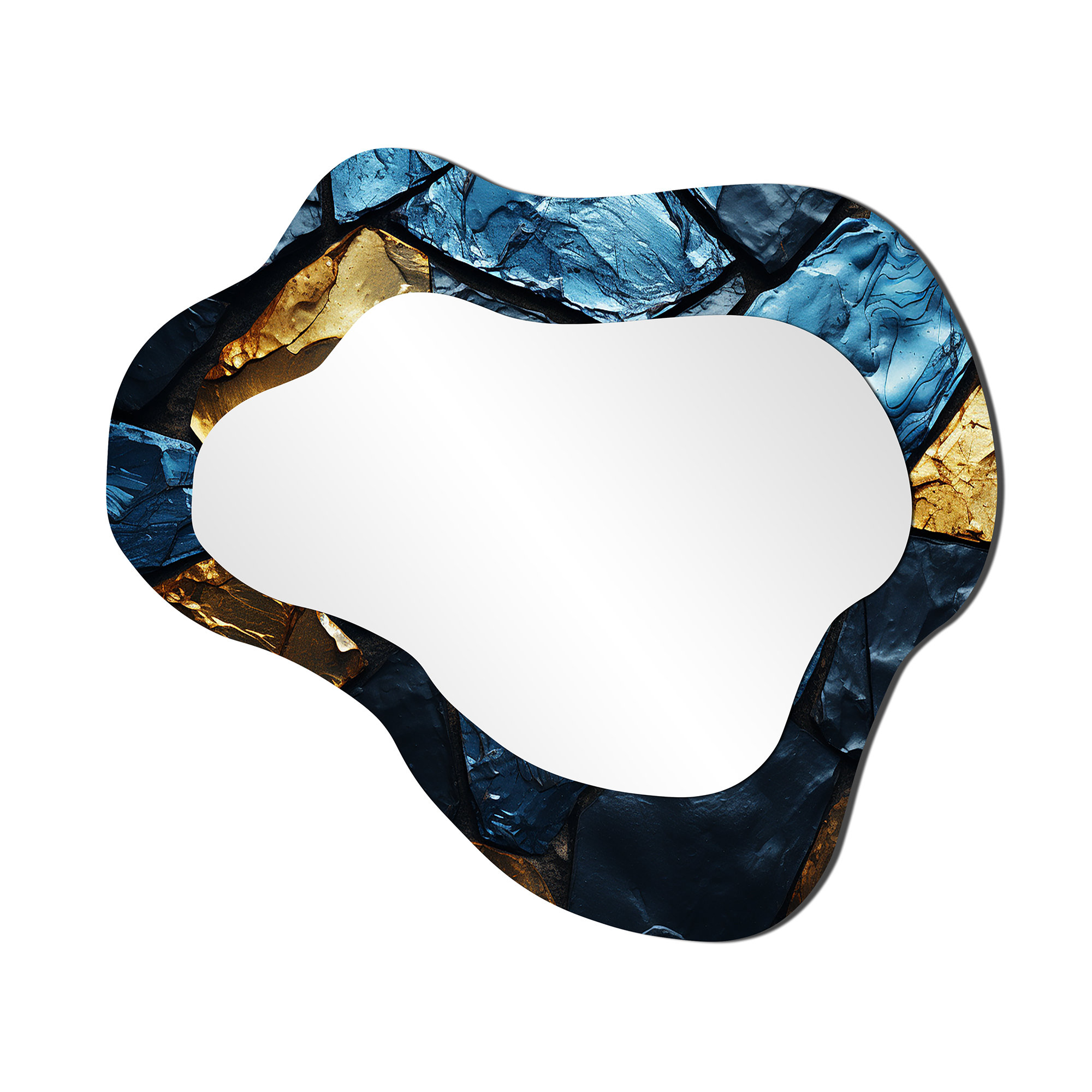 Ivy Bronx Blue And Gold Marble Mosaic Tiles - Abstract Tile Metal Art ...