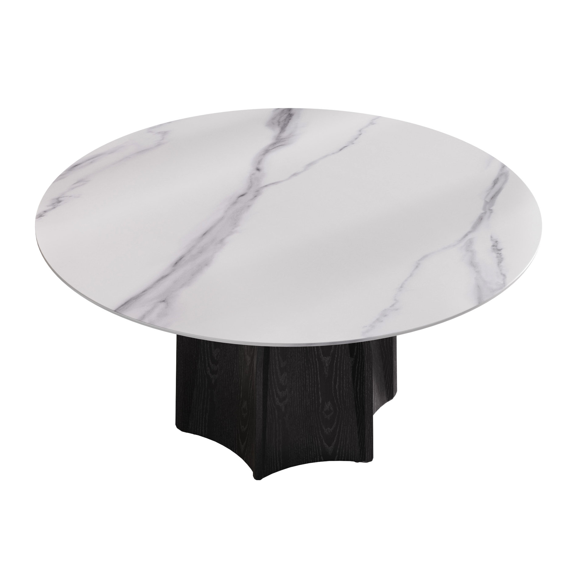 Mercer41 Round Dining Table, 58.59" With Solid Oak Wood Base, Sintered ...
