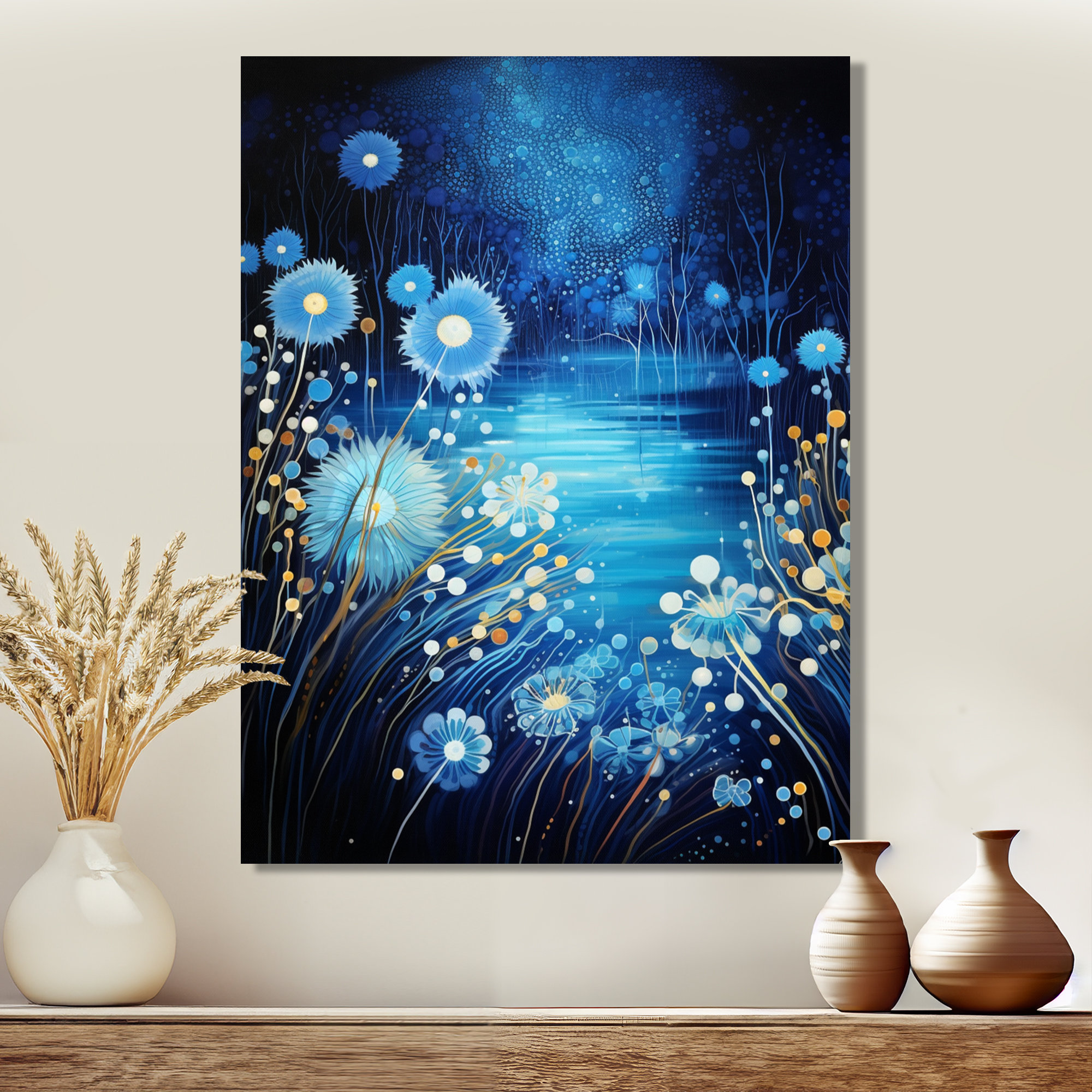 Winston Porter Dandelion Pappus Misty Blue River At Night - Dandelion ...