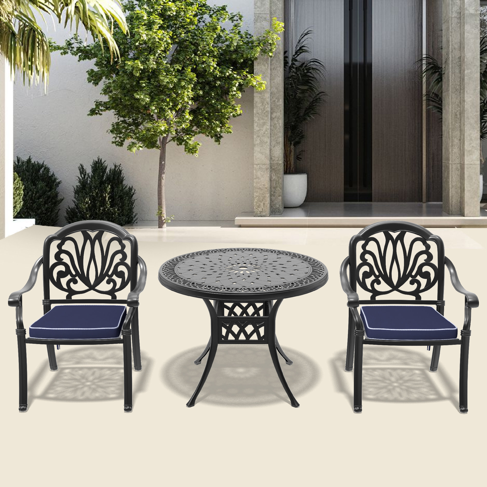 World Menagerie Potosi 35.43-inch Round Table Cast Aluminum Outdoor ...