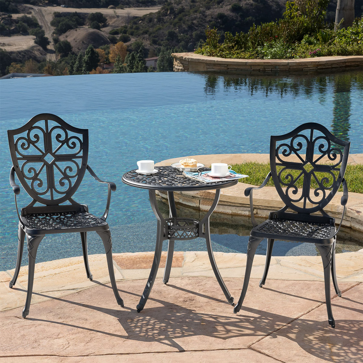 Lark Manor™ Aleah 3-Piece Outdoor Bistro Set, Round 24 Inch Cast ...