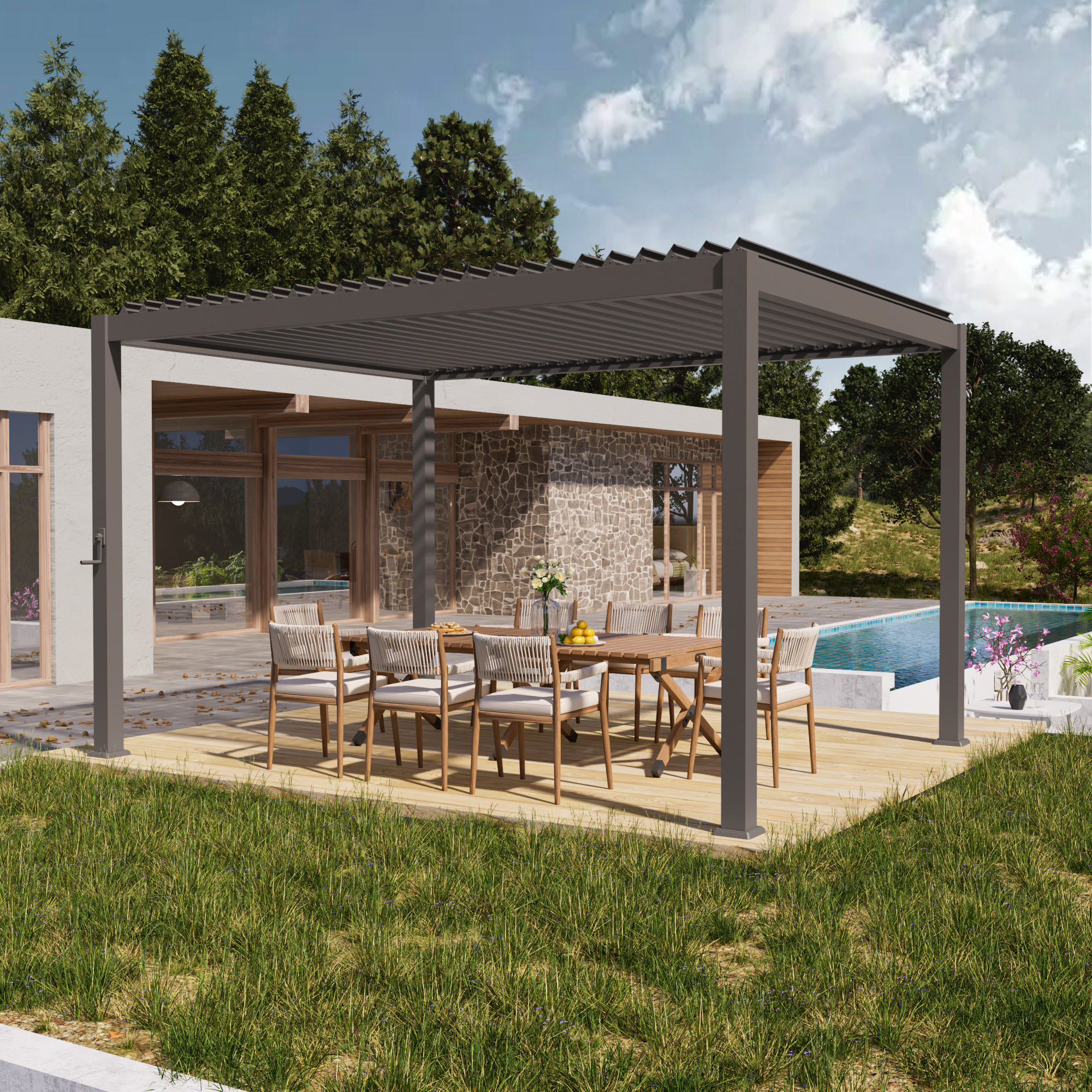 Causeway Bay Outdoor Patio Pergola Adjustable Metal Pergola with ...