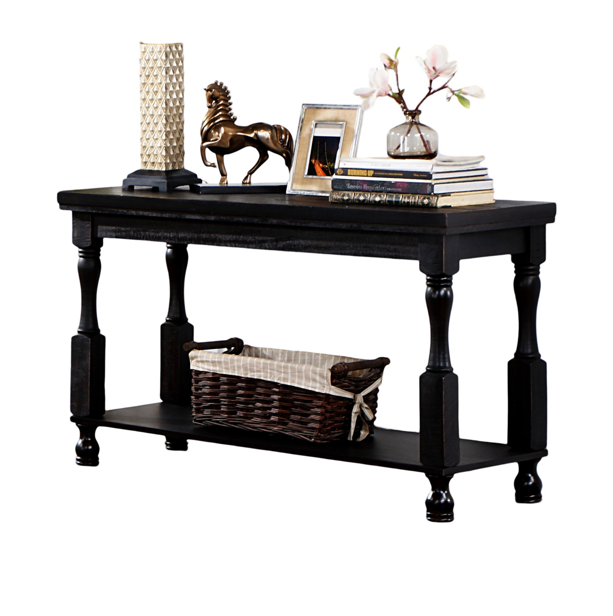One Allium Way® Rustic Style Antique Black 1Pc Sofa Table Open Bottom ...