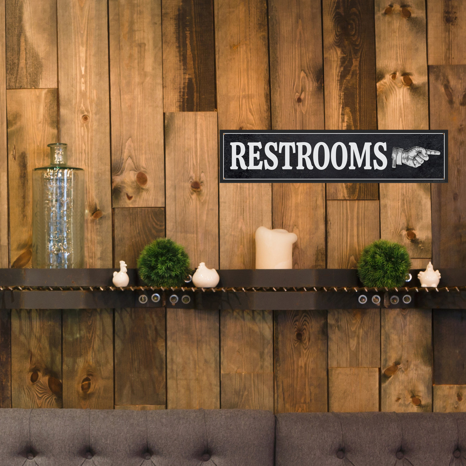 ATX CUSTOM SIGNS Light Rustic Restroom Hand Pointing Sign | Wayfair