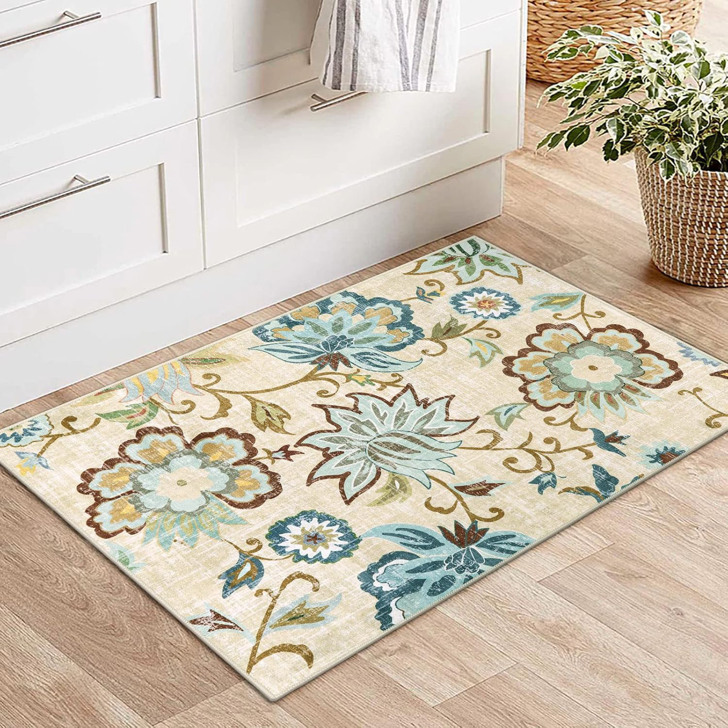 One Allium Way® Floral Kitchen Rug Non Slip | Wayfair