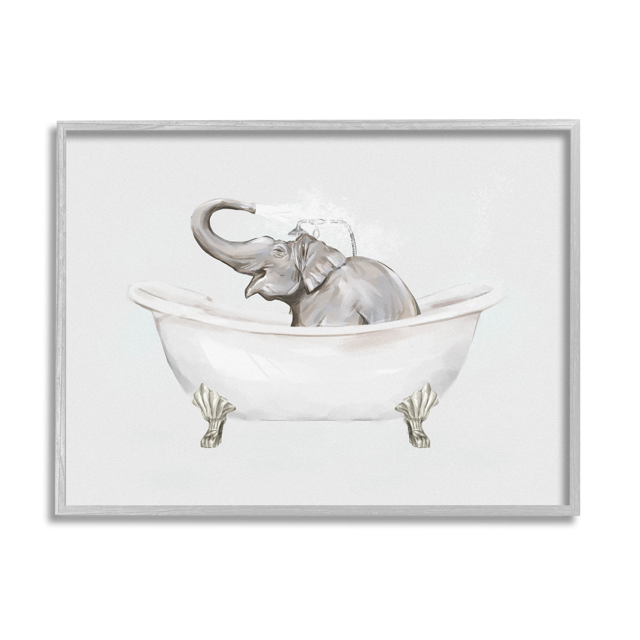 Stupell Industries Happy Elephant Splashing Bathtub Framed Giclee Art ...
