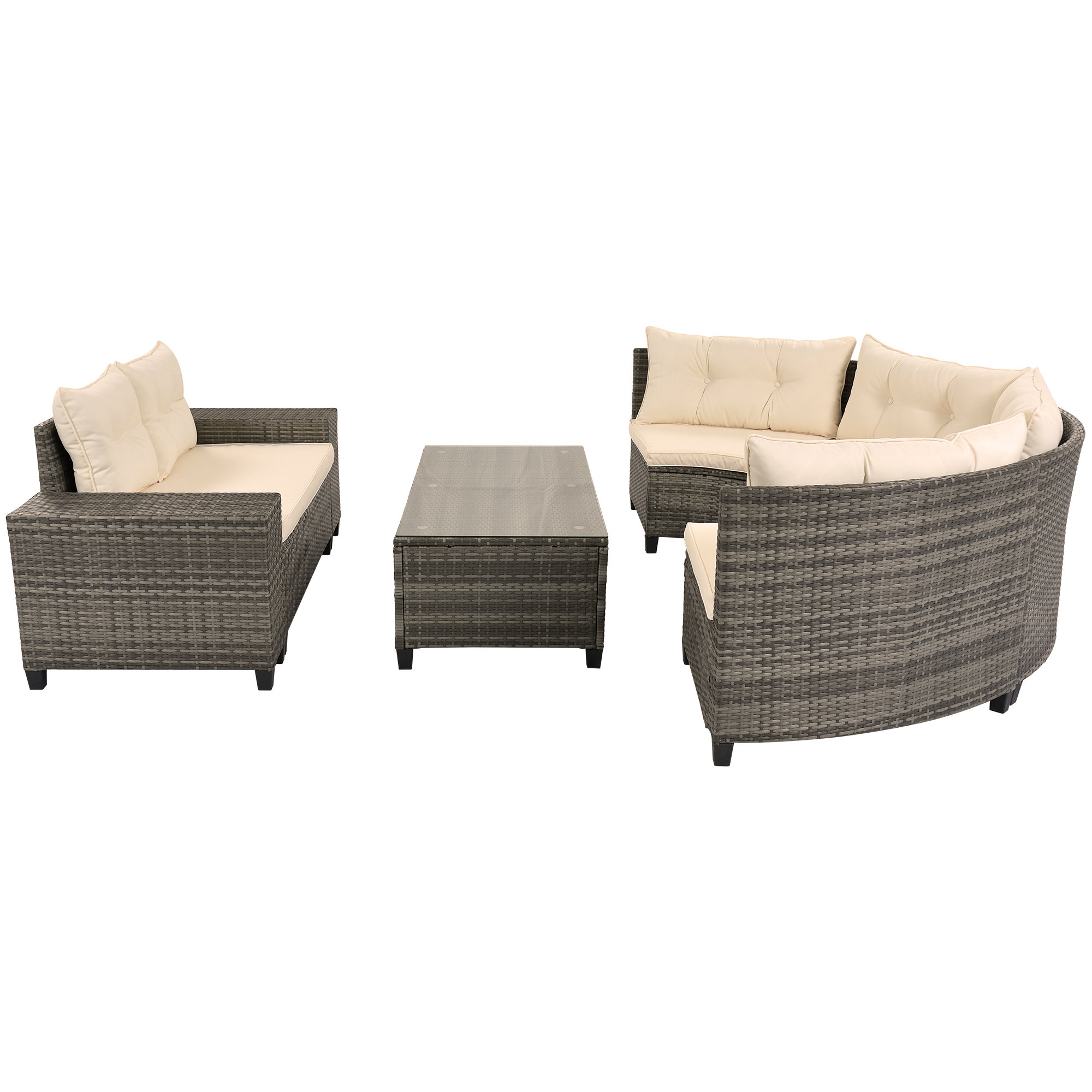 Latitude Run® 8-pieces Outdoor Wicker Round Sofa Set, Half-Moon ...