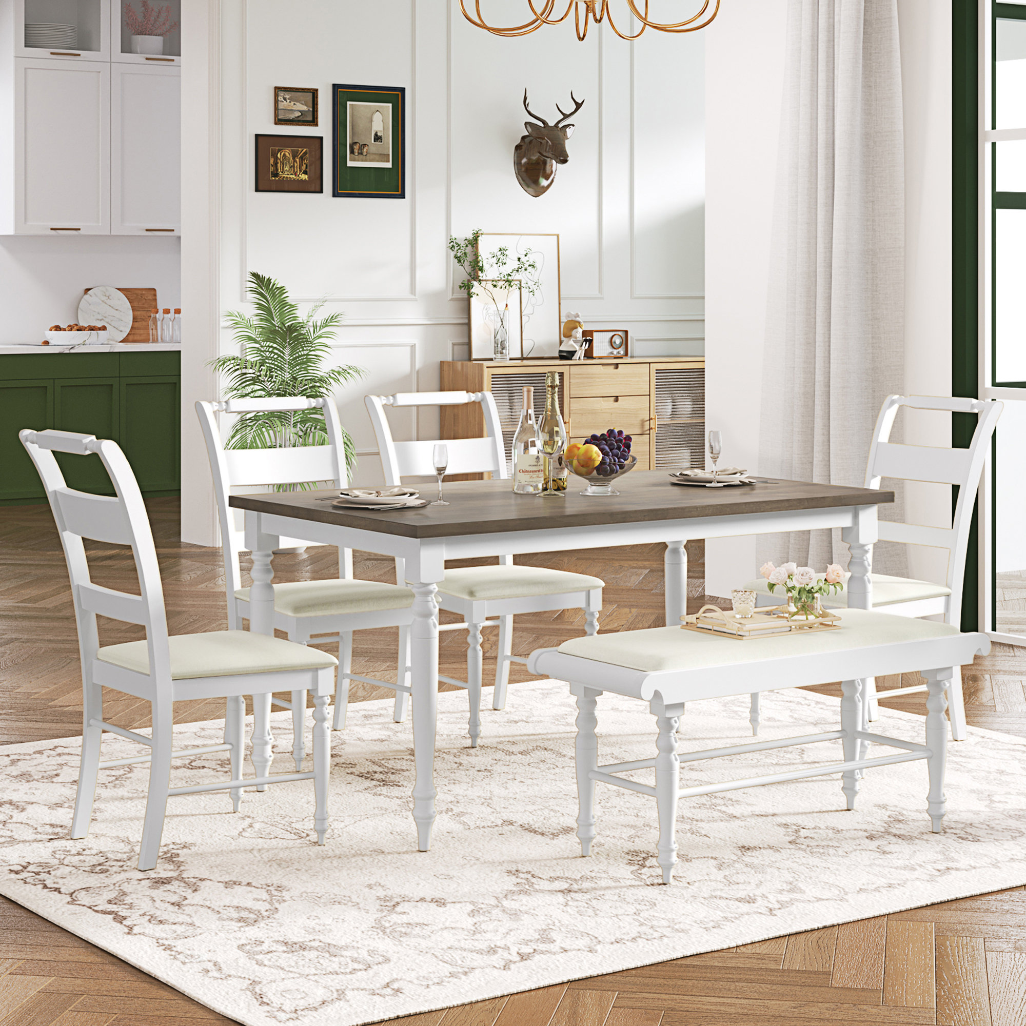 Alcott Hill® Dacy Retro Style 6-peice Dining Set with Turned Legs ...