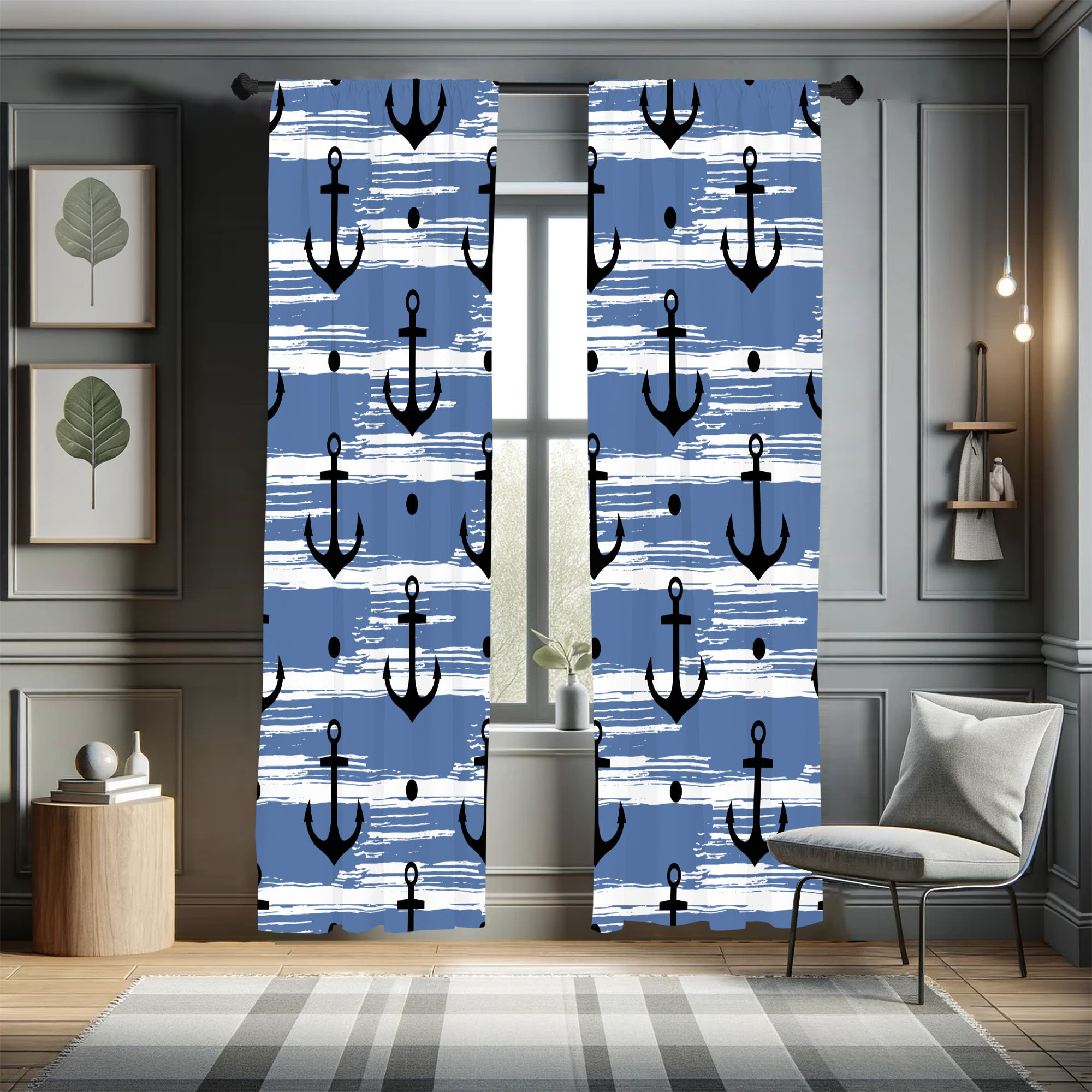 Ebern Designs Marine Curtains, Dots Horror Seaman Artwork, Pair of 28 ...
