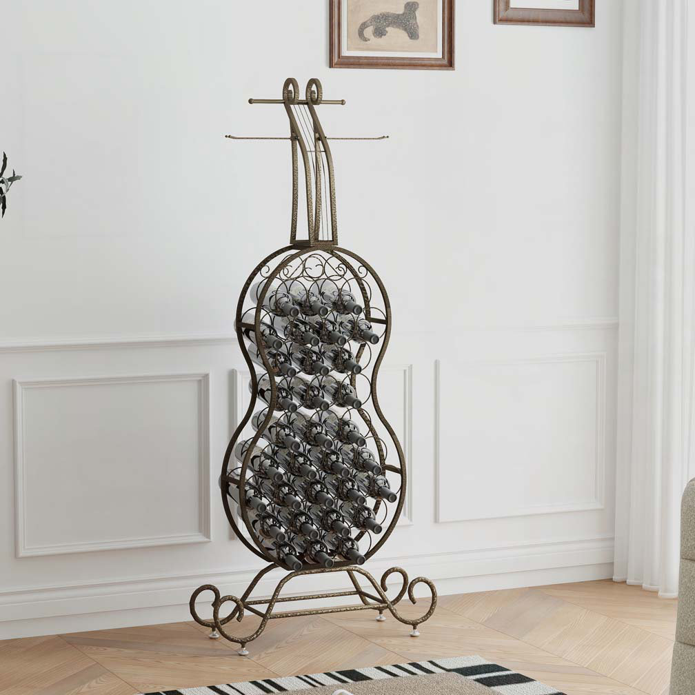 Red Barrel Studio® Cello Shape Wine Bakers Rack, Freestanding Wine Rack ...