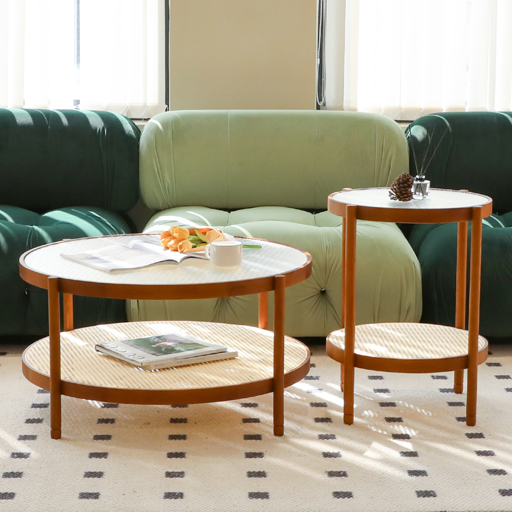 Bay Isle Home™ 2-Piece Farmhouse Round Wood Coffee Table Set, 2 Tier ...