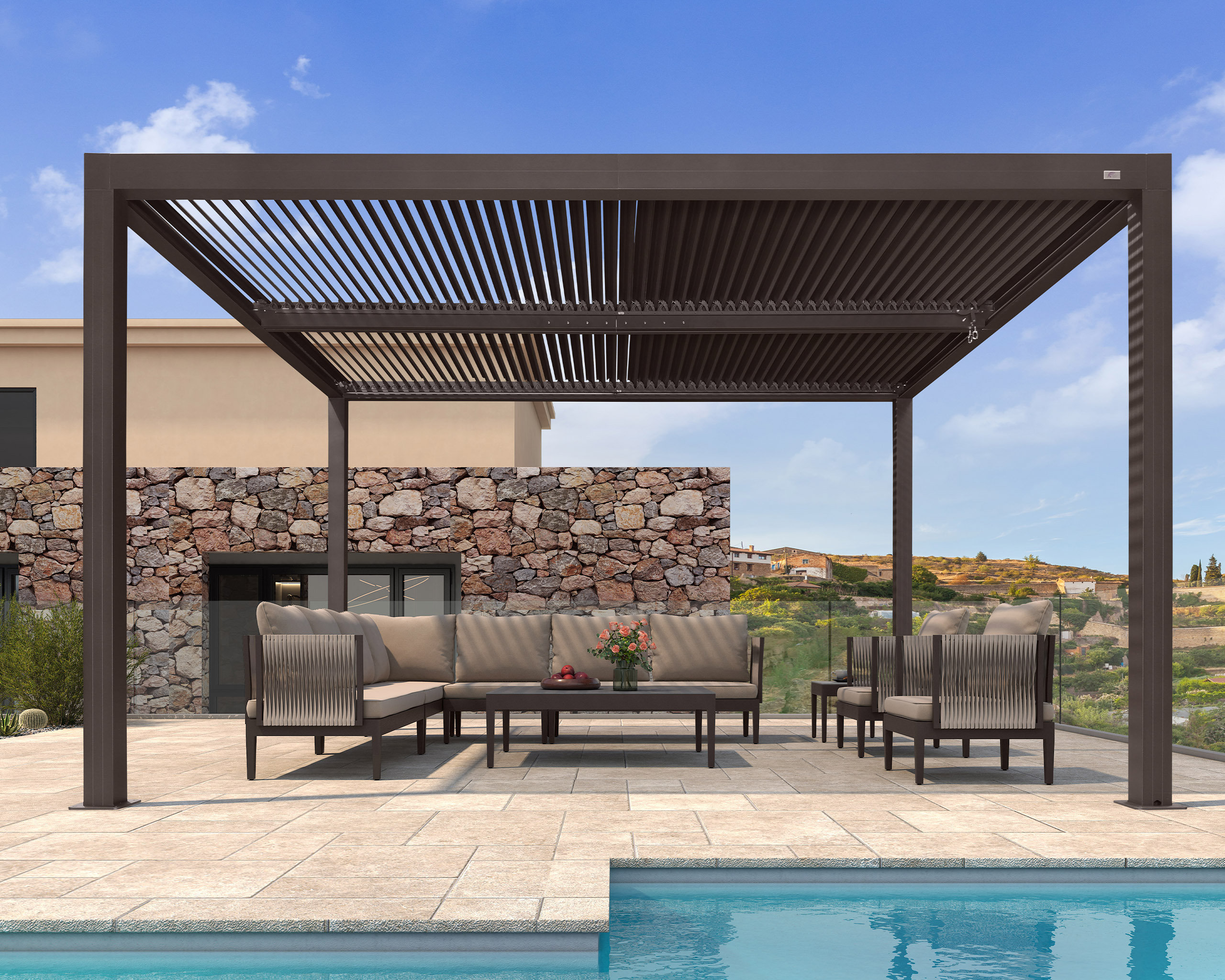 Purple Leaf Louvered Pergola Outdoor Aluminum Pergola with Adjustable ...