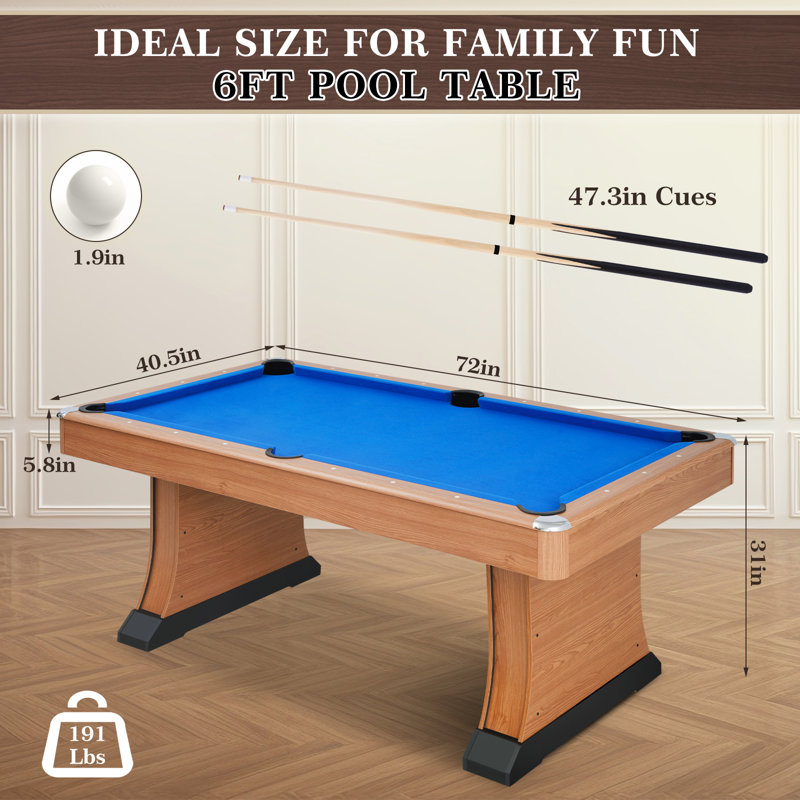 RayChee 6' Pool Table with Wood Finish, Modern Billiard Table with 2 ...