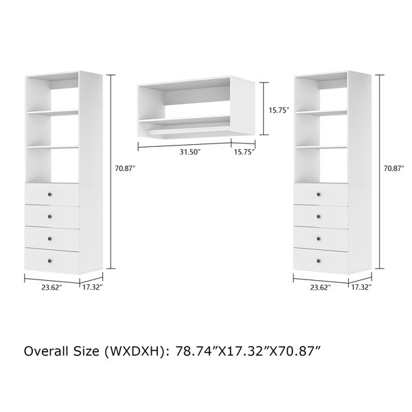 Latitude Run® White Modular Walk in Closet Organizer System with a rod ...