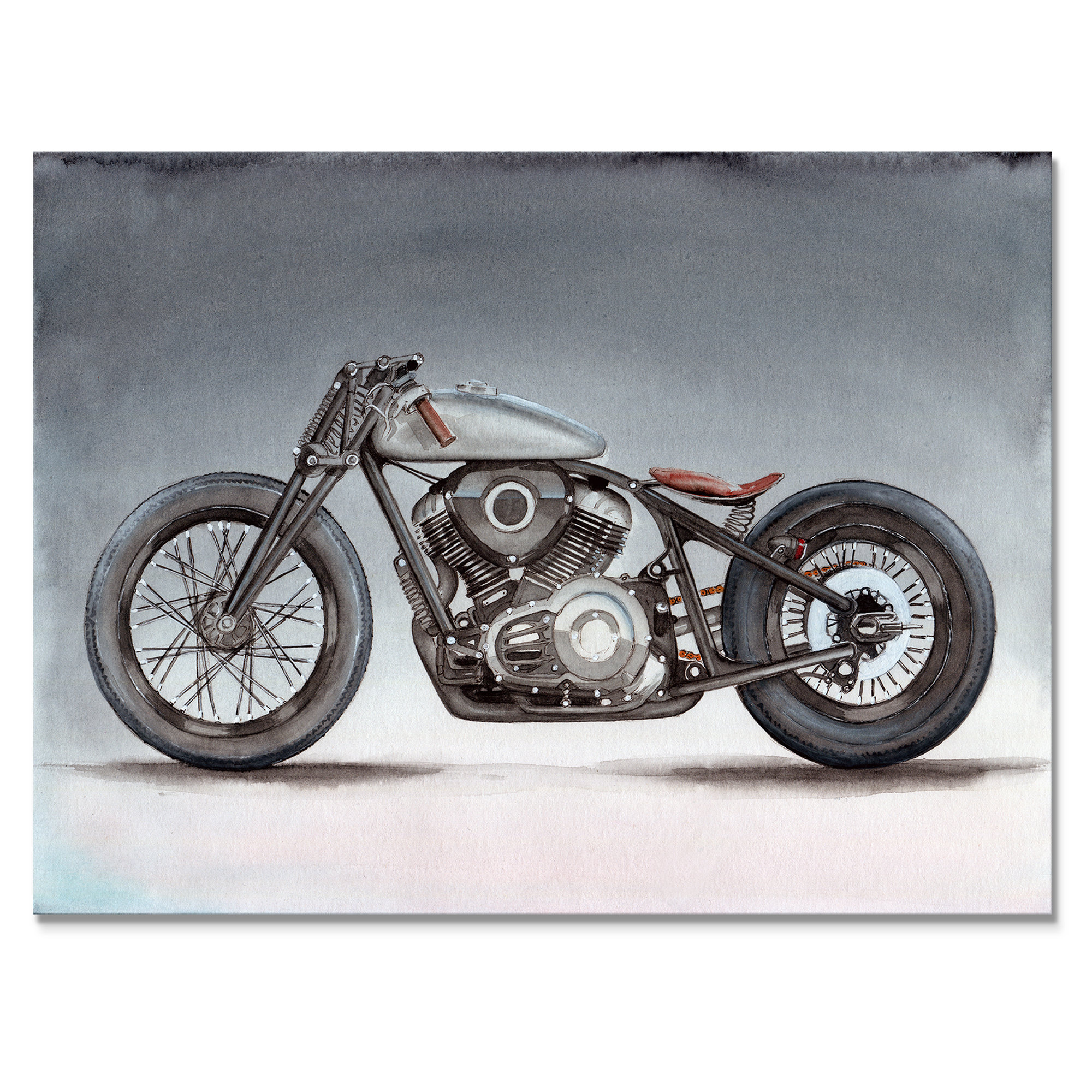 East Urban Home Custom Motorcycle on Gray - Graphic Art on Canvas | Wayfair