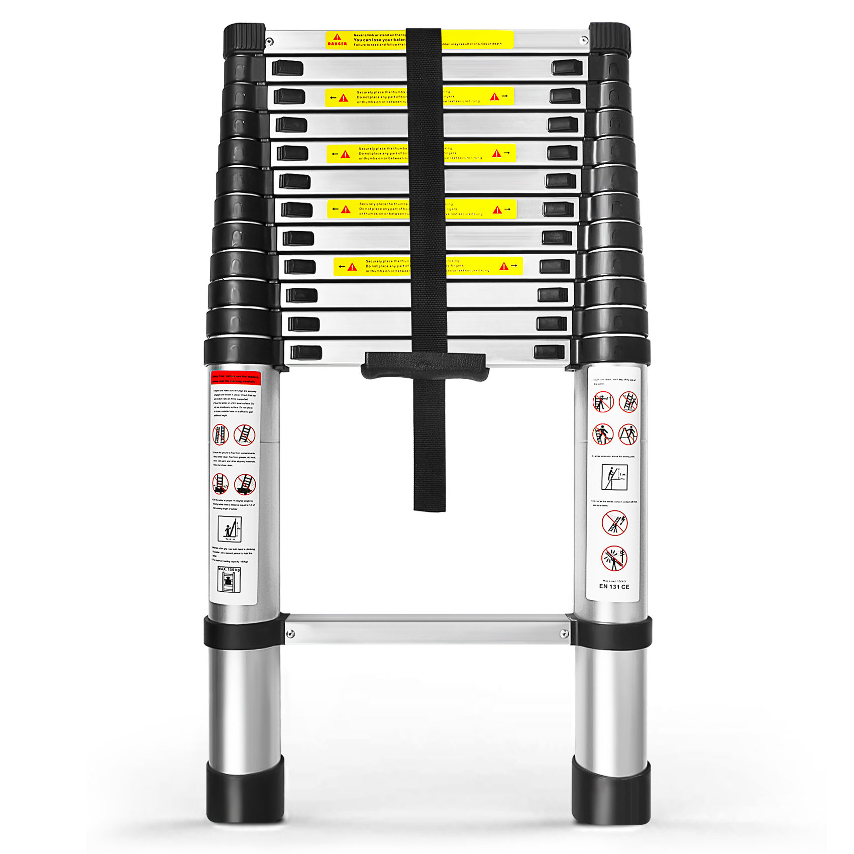Ivy Bronx 12.5FT / 3.8M Aluminum Telescopic Ladder Folding Step Inward ...