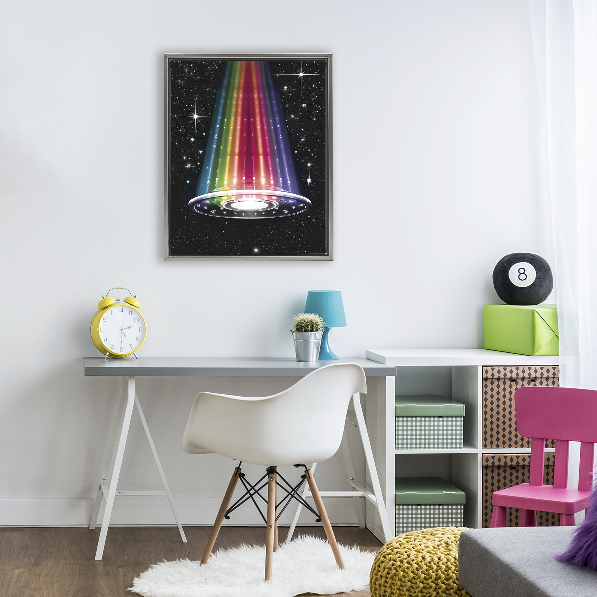 Ivy Bronx Rainbow Galaxy UFO Floating Frame, design by Sasha | Wayfair