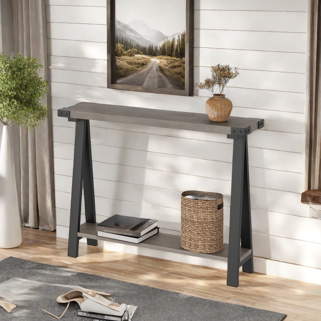 17 Stories 2 Tier Entryway Console Table, Narrow Console Table, Metal ...