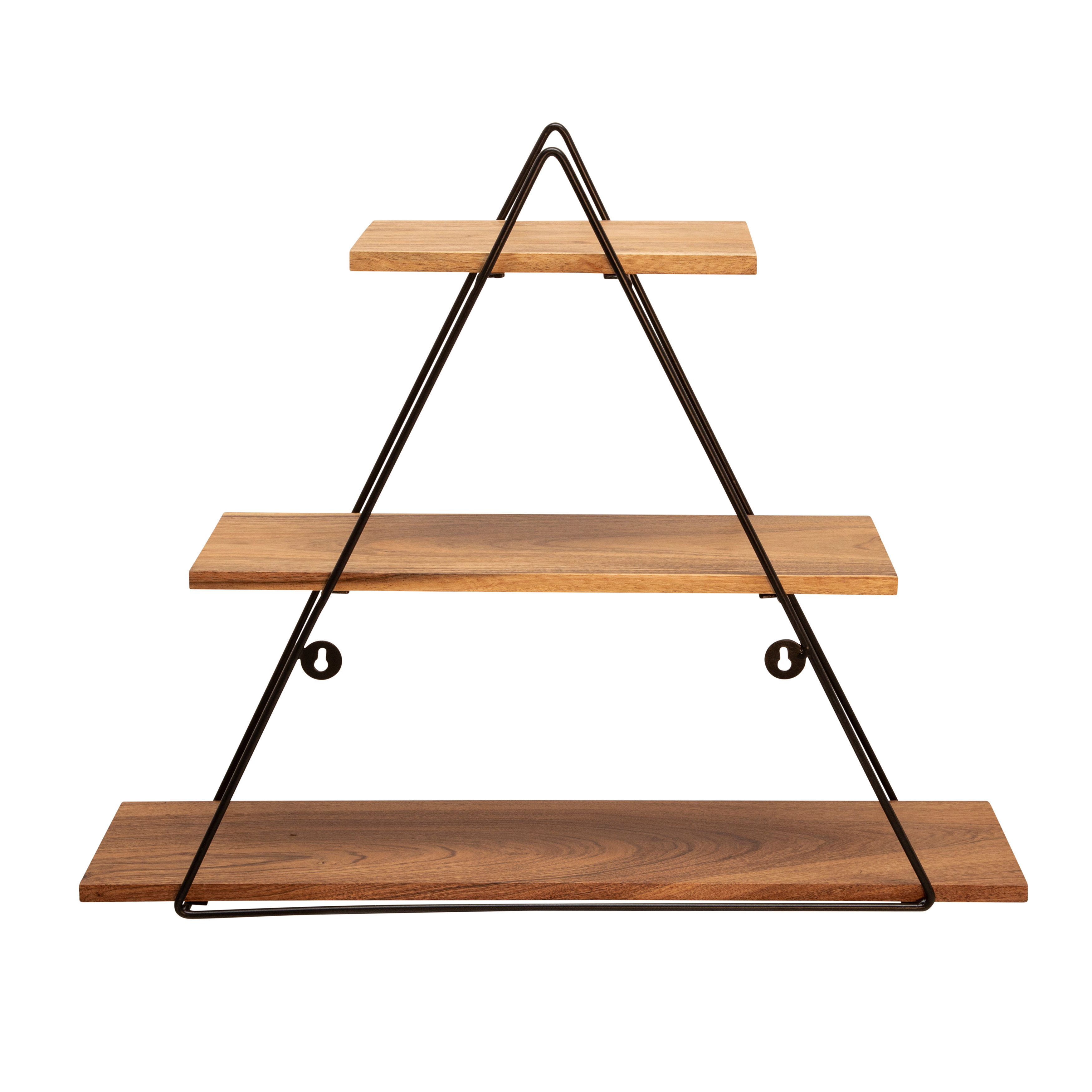 17 Stories 20" Wooden Triangle Shelf with Metal Frame - 3 Tiered Wall ...