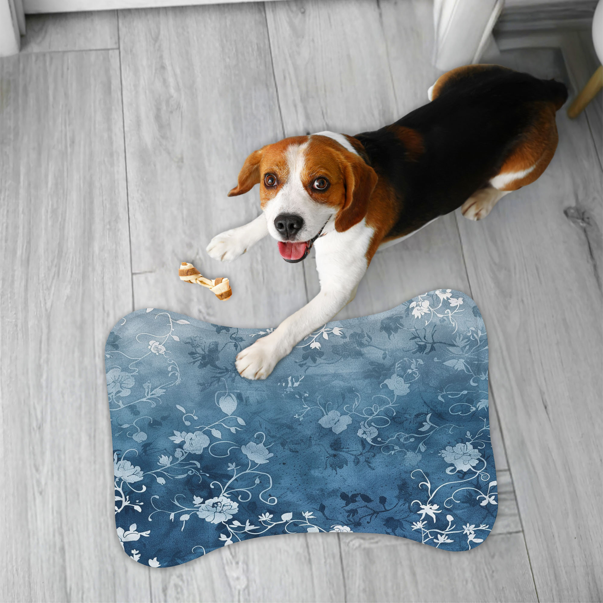 MentionedYou Blue Fading Florals - 1 Piece Bone Shape Feeding Mat | Wayfair