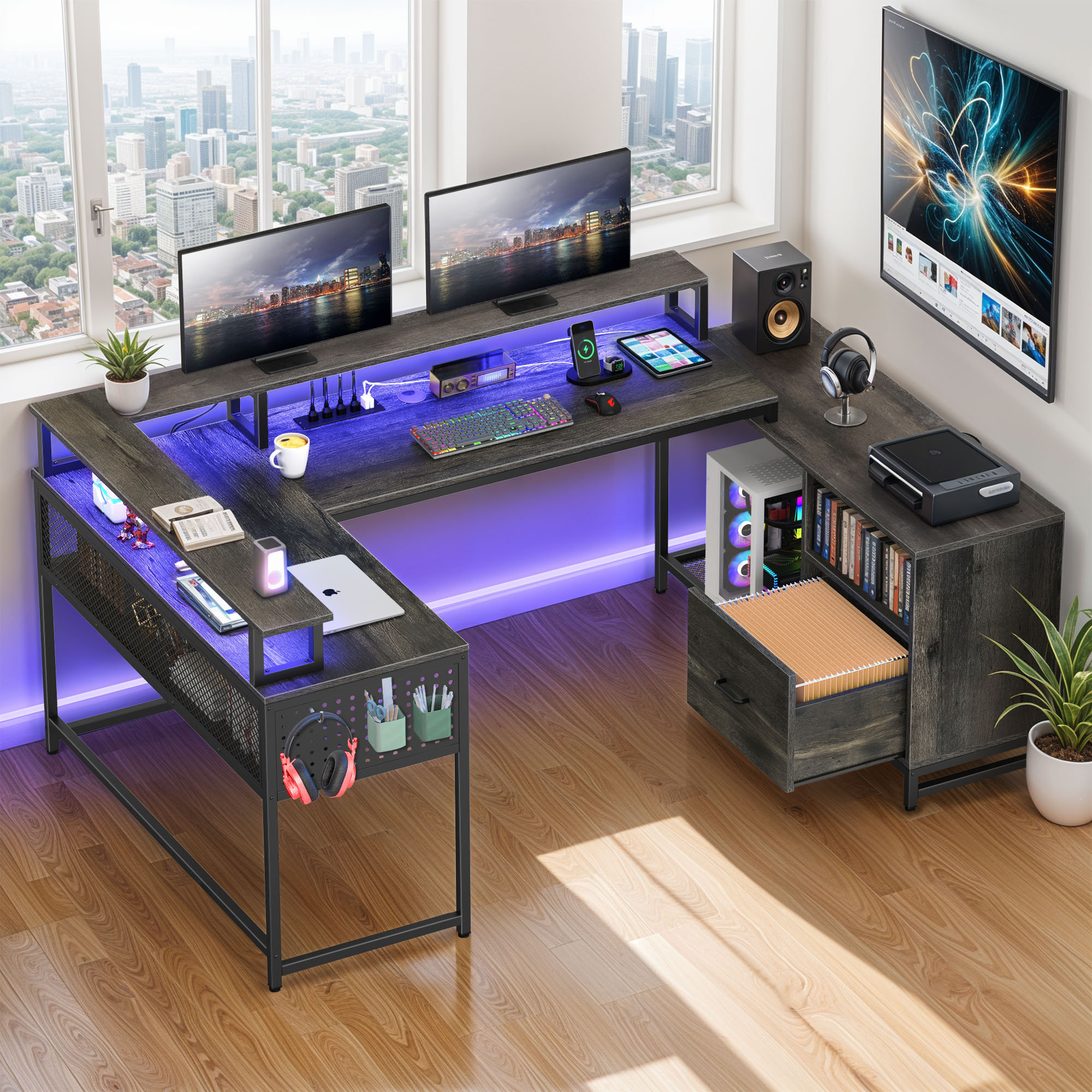 Wrought Studio™ Lauryl 72.8'' W U-Shaped Computer Desk with Hutch | Wayfair