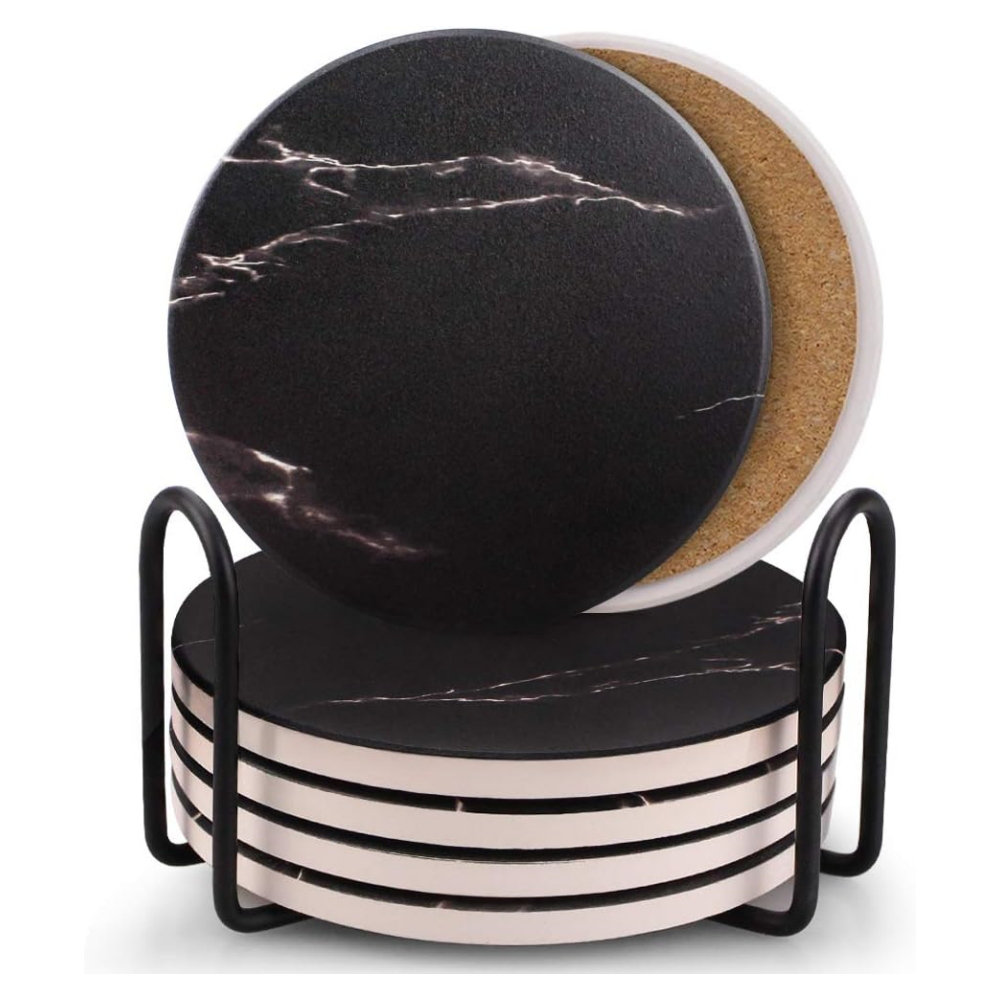Hokku Designs Ensemble de sous-verres en marbre absorbant en céramique ...