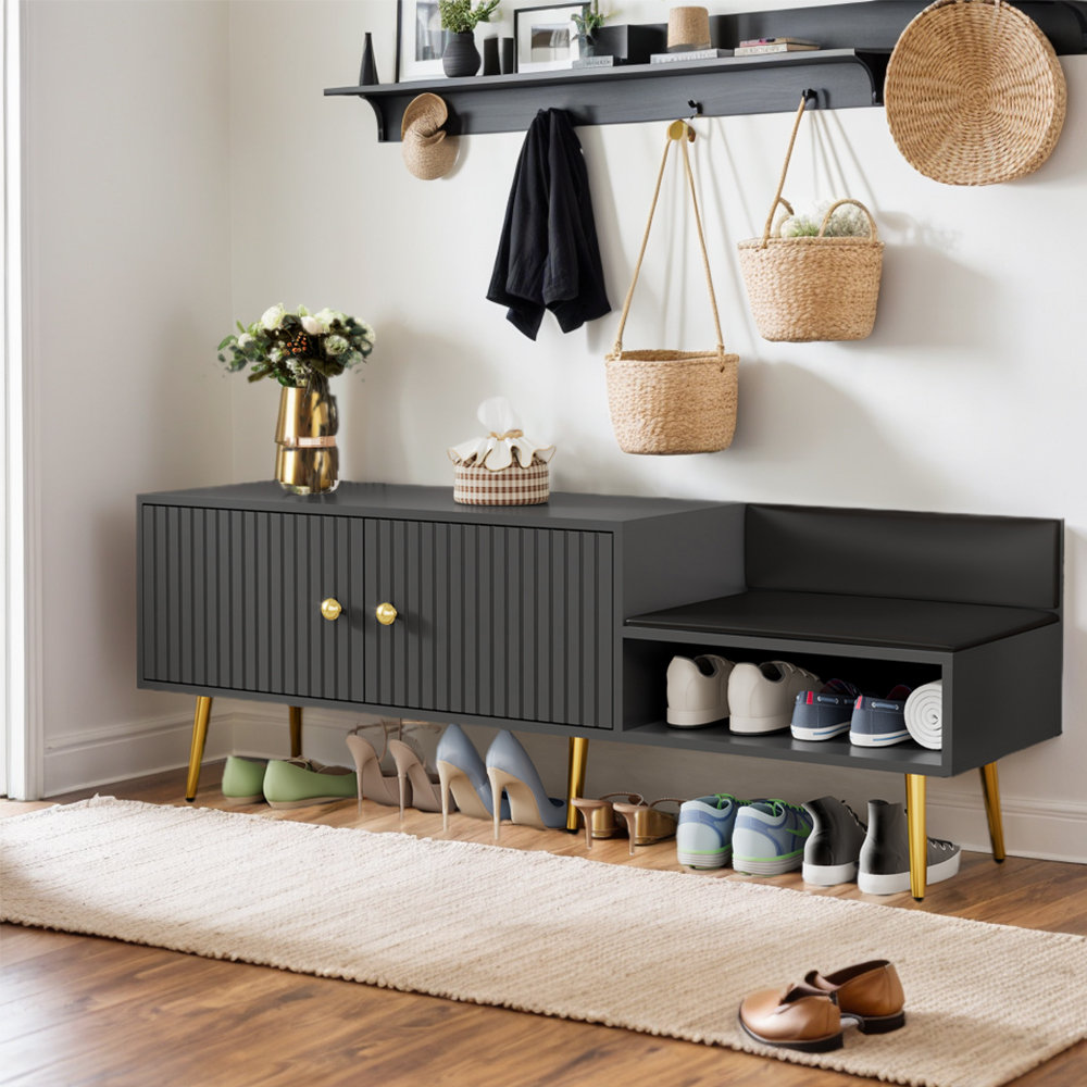 Everly Quinn Modern Storage Bench with Padded Cushion & Cabinet,Shoe ...