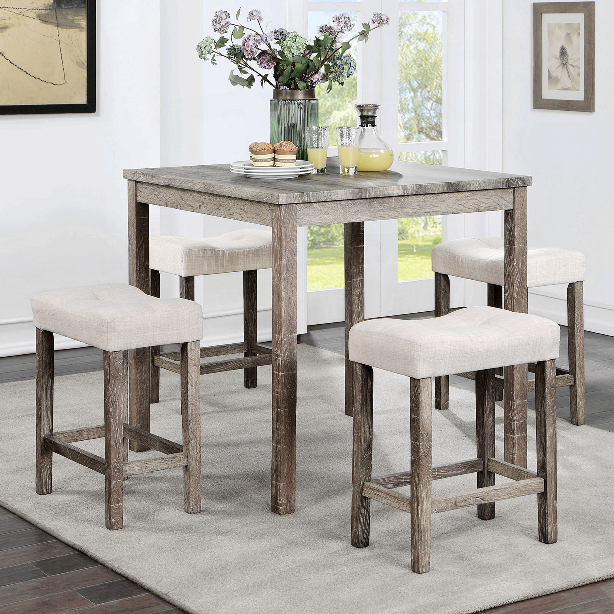 Red Barrel Studio® Transitional 5Pc Counter Height Dining Set Gray ...