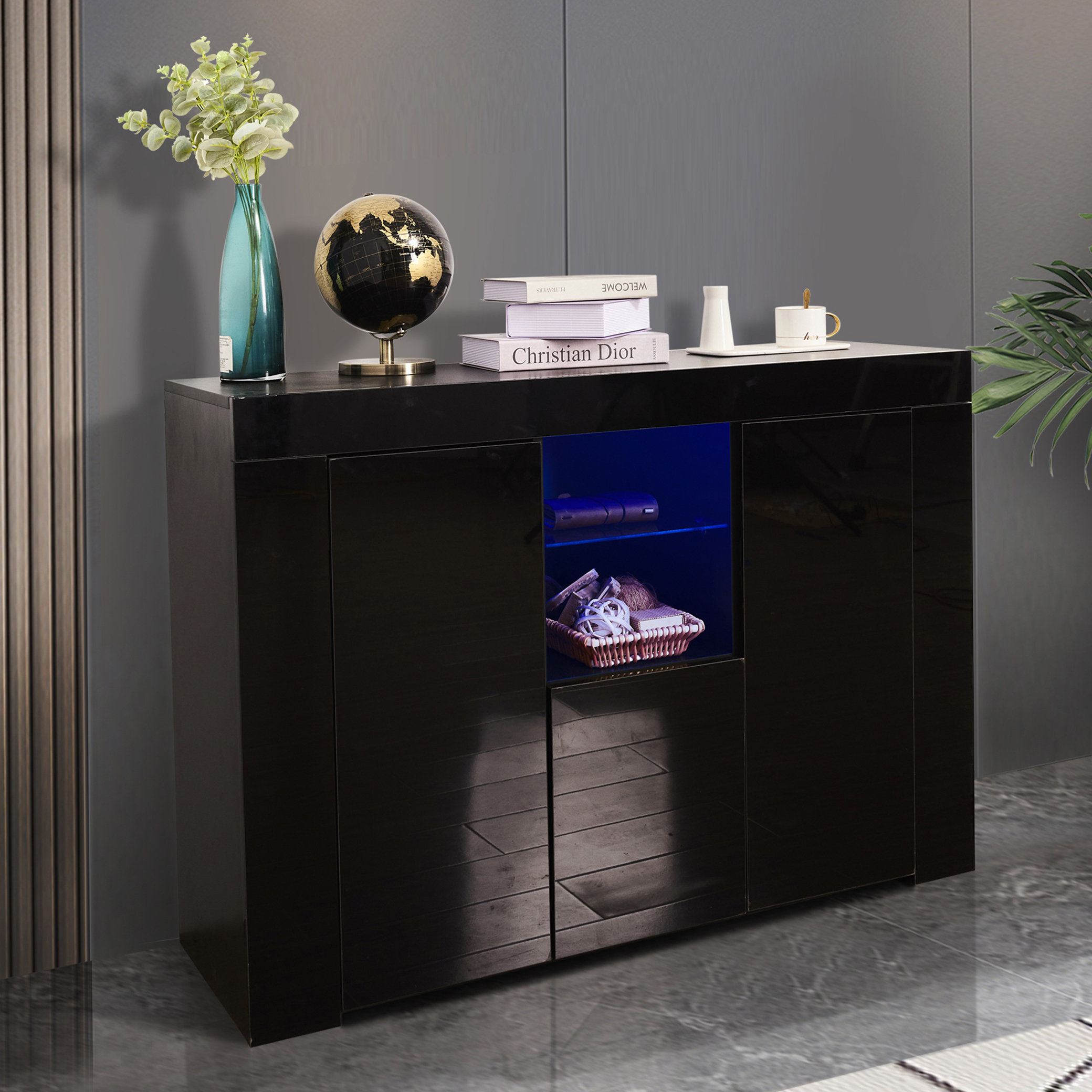 Wrought Studio Sideboard Cupboard with LED Light, Storage Cabinet ...