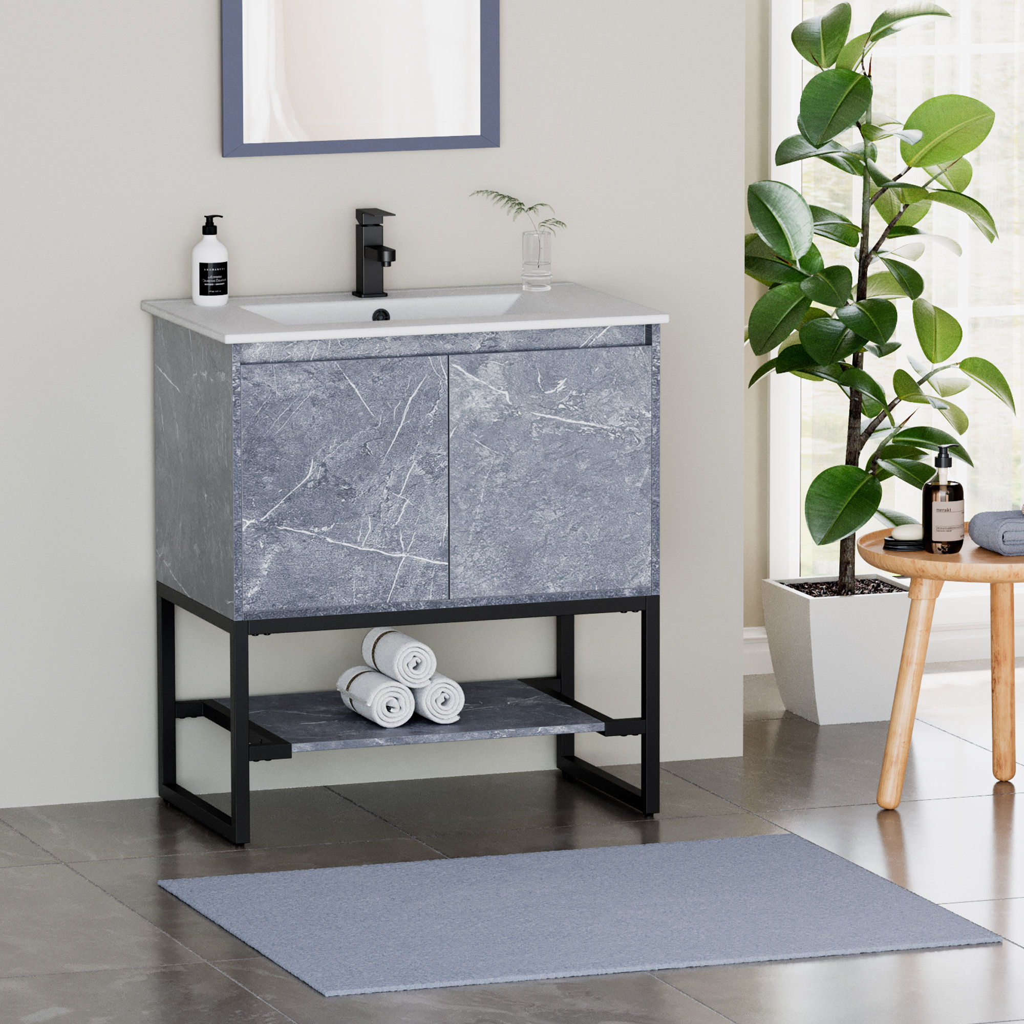 Wade Logan® Azai 30'' Modern Single Bathroom Vanity with Ceramic Sink ...