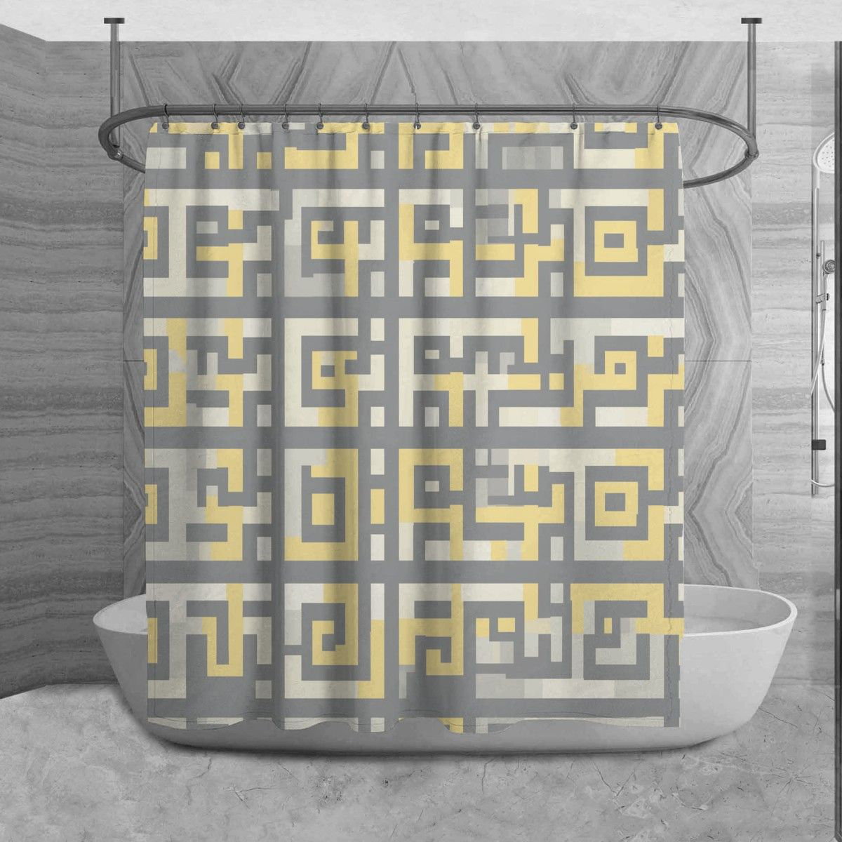 East Urban Home Greek Key Shower Curtain Pattern Bathroom Decor Grey ...