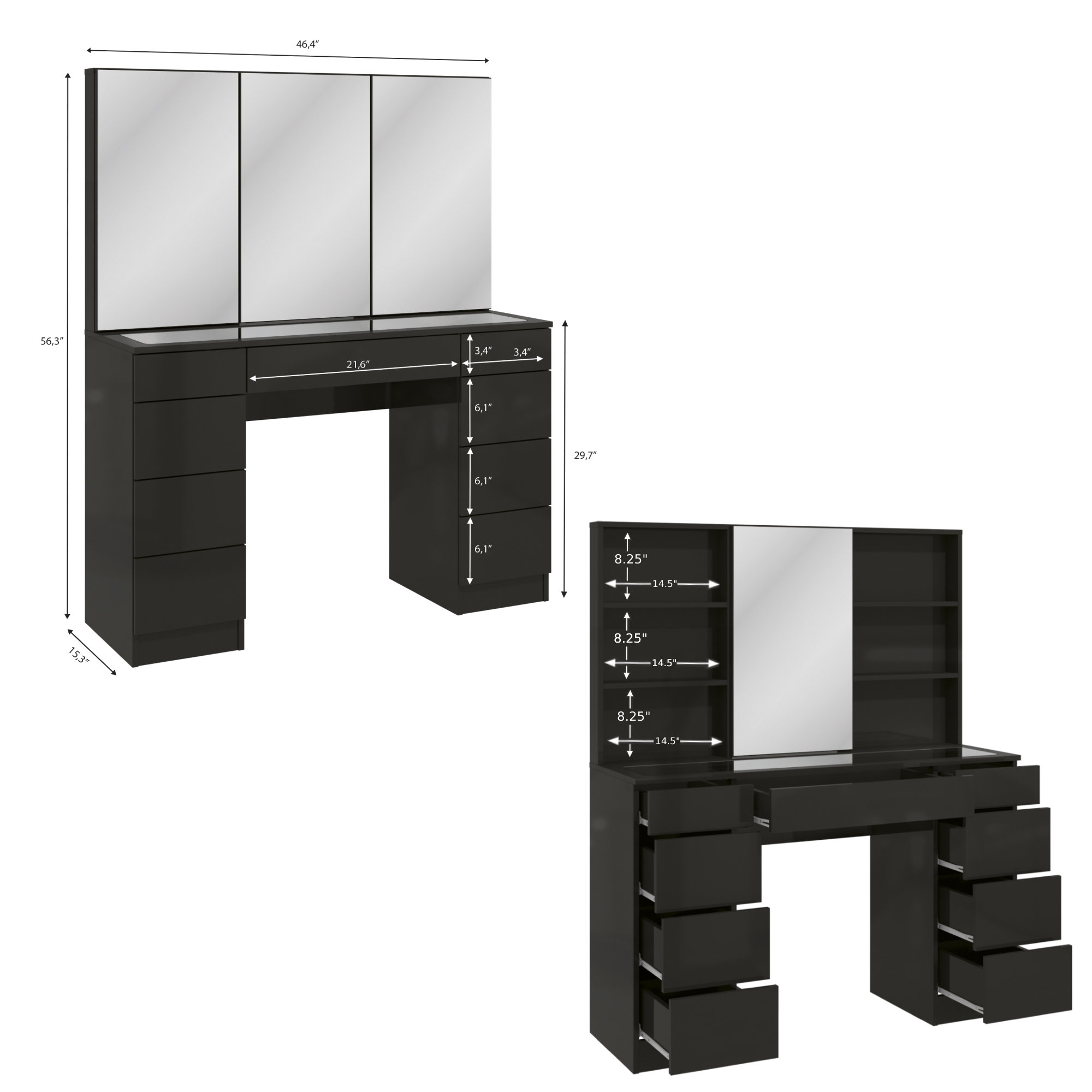 Boahaus LLC Boahaus Lily Large Makeup Vanity Desk with Wide Cabinet ...