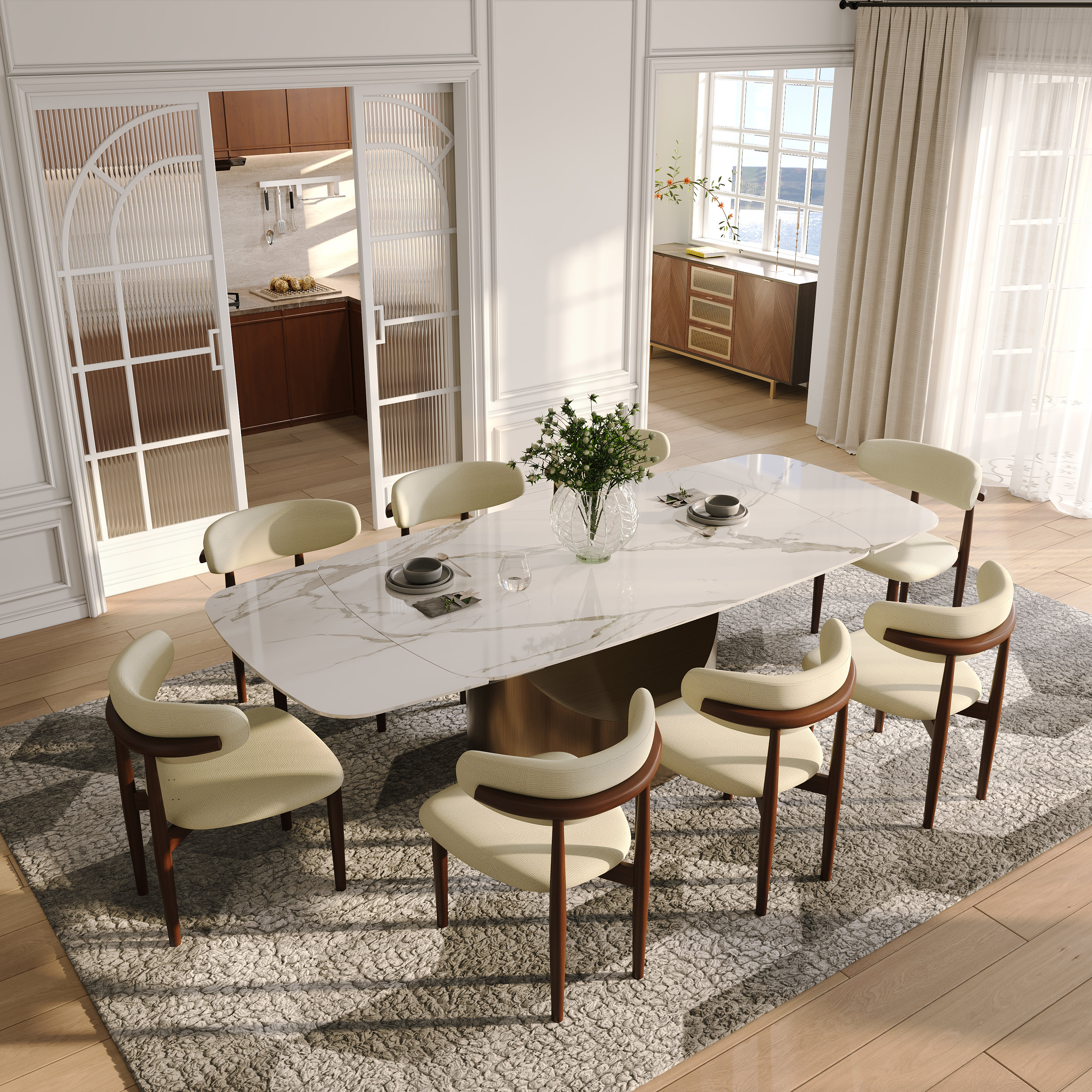 Orren Ellis Buchu 63-95"Extendable Modern Dining Table for 6-10, White ...