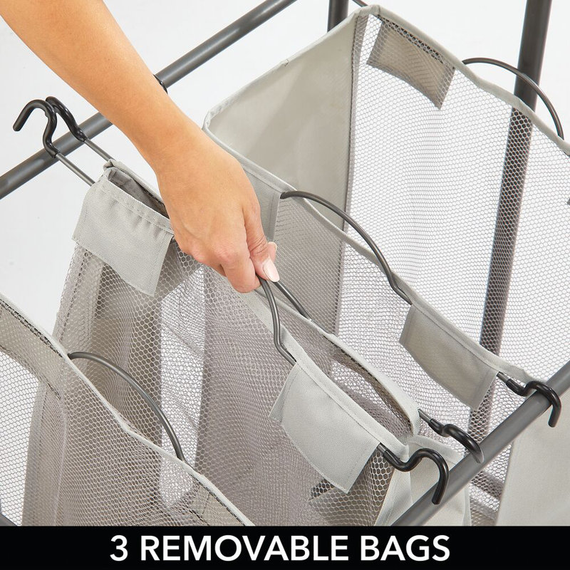 mDesign Portable Laundry Sorter with Wheels and Steel Hanging Bar | Wayfair