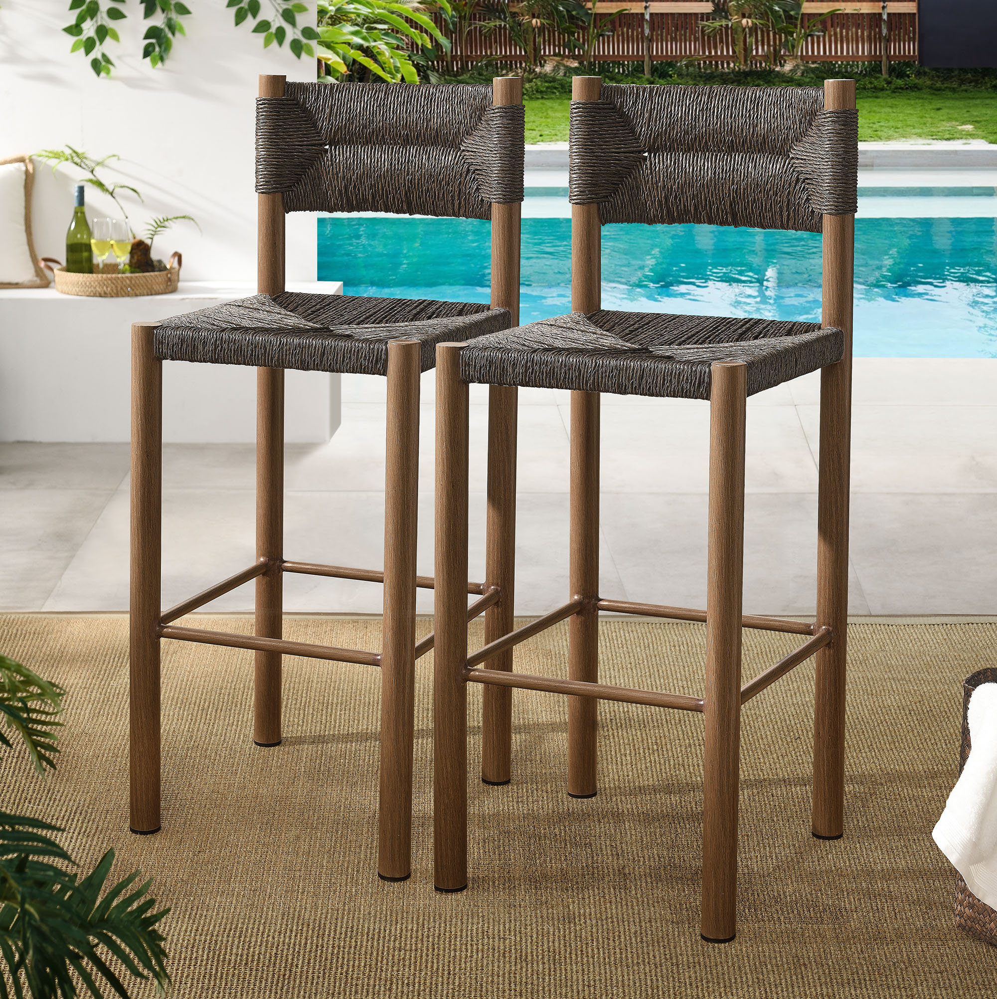 Modway Parkland Outdoor Patio Rattan And Aluminum Counter Stools Set Of ...