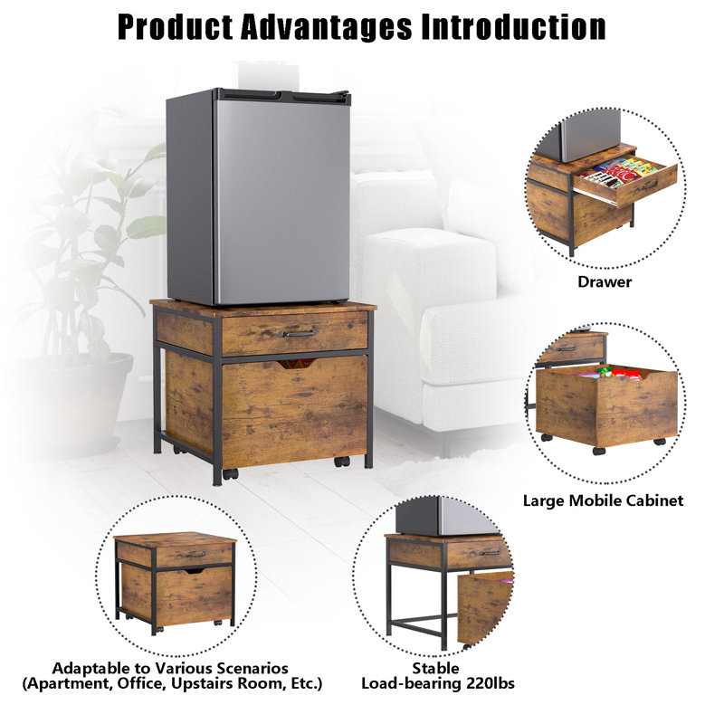 17 Stories Mini Fridge Stand with Storage, Heavy Duty Mini Fridge Table ...