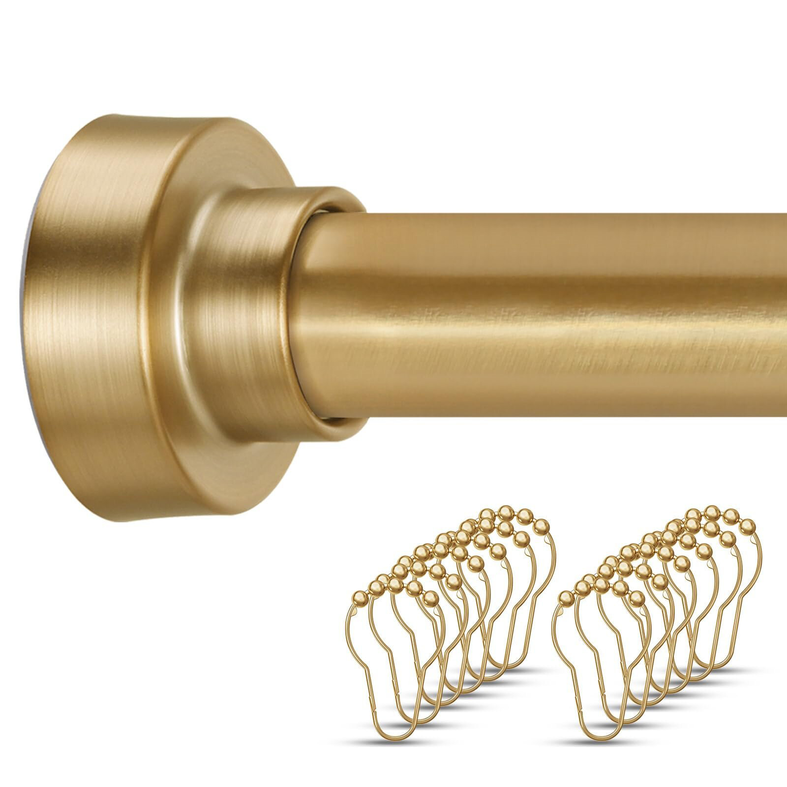 QOLFER Straight Wall Mounted Optional Shower Curtain Rod & Hook Set ...