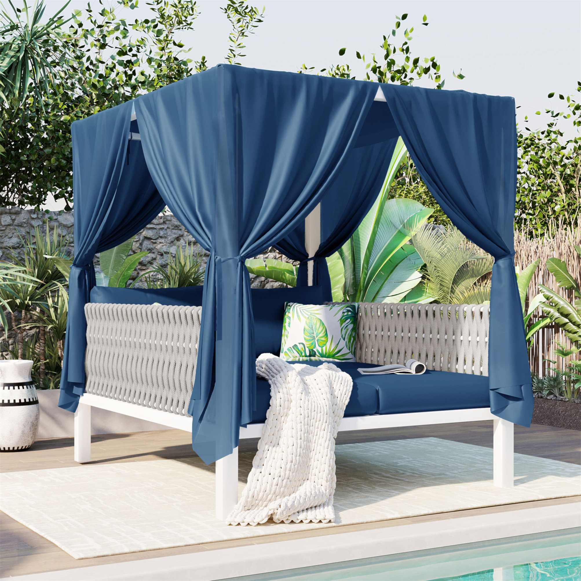 Latitude Run® Luxurious Outdoor Sunbed With Multi-Functional Canopy And ...